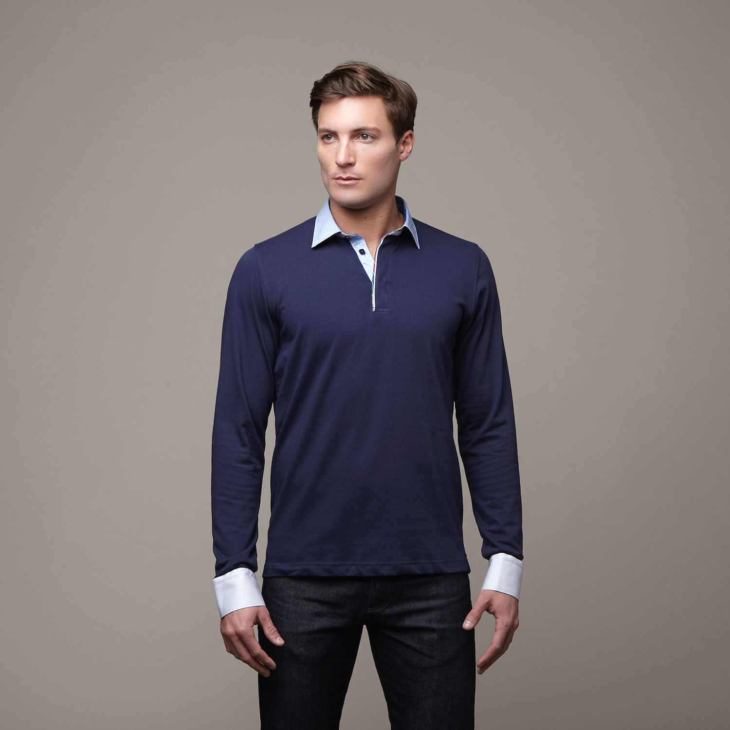 Marine Long Sleeve Polo // Dark Blue + Light Blue (XL) - Maceoo - Touch ...