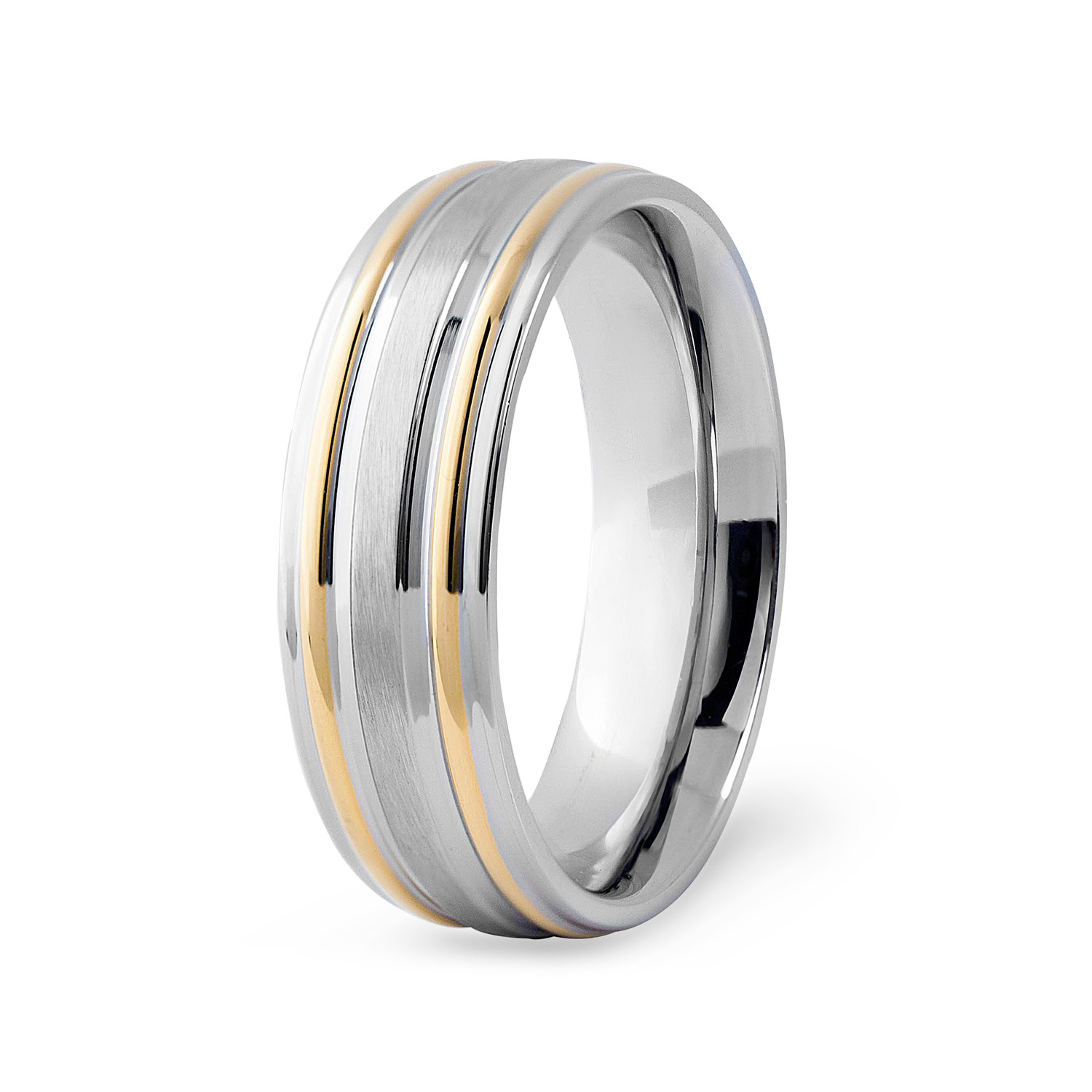 Two-Tone Stainless Steel Grooved Ring (Size 7) - West Coast Jewelry ...