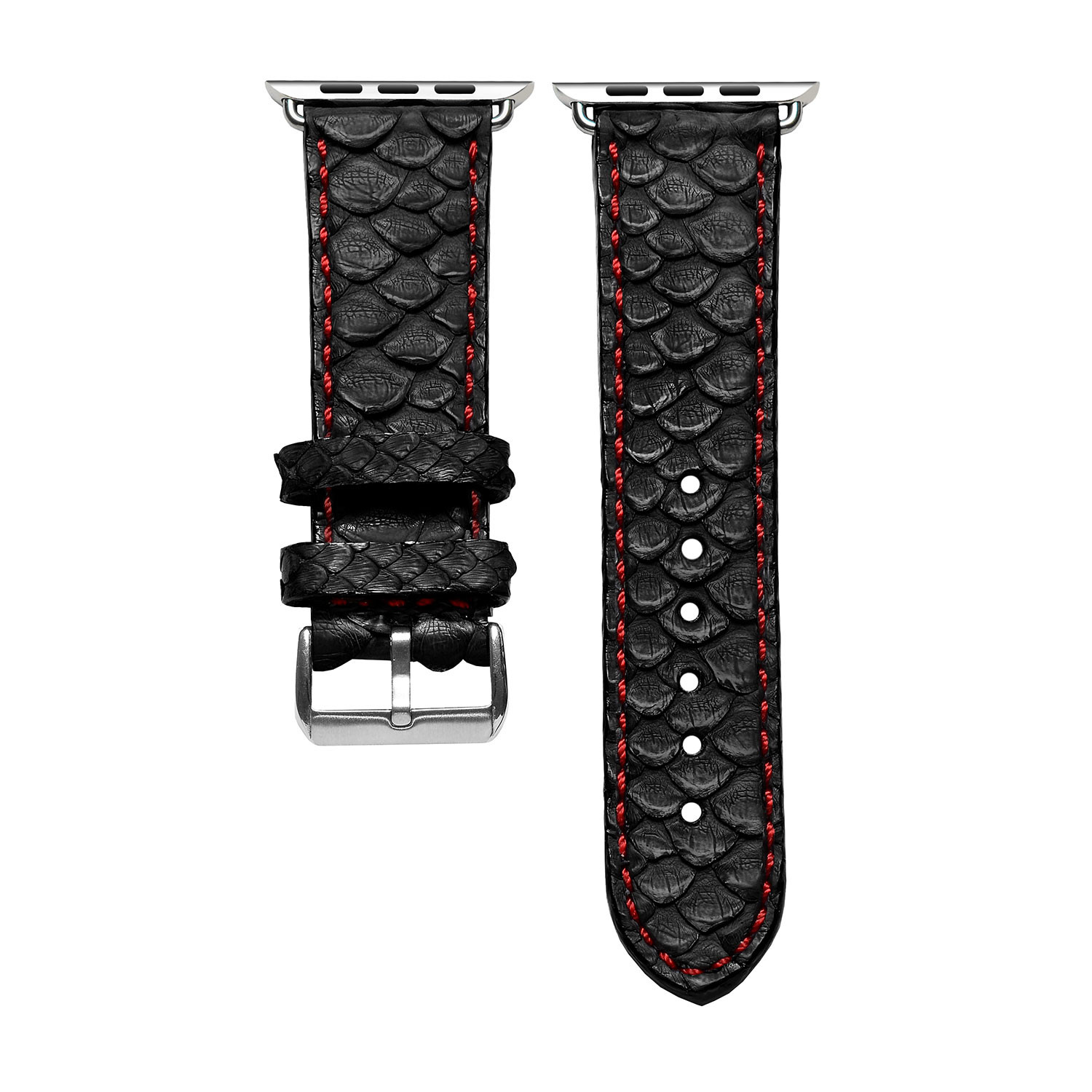 Stainless Steel Adapter + Black Python Smart Watch Strap (38mm // Black ...