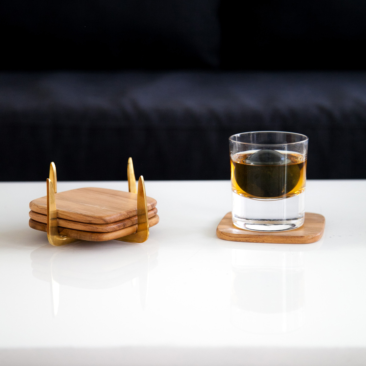 Pure Brass & Teak Coaster Set - Rose & Fitzgerald - Touch of Modern