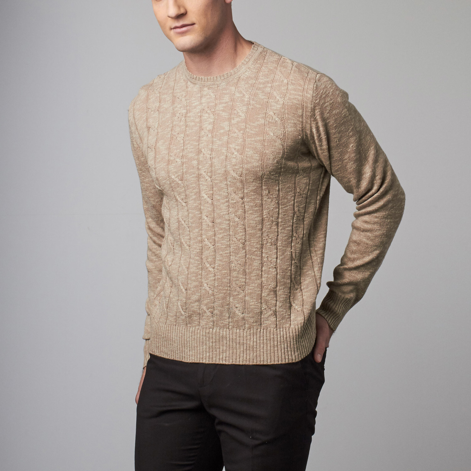 Sunridge Cable Crew Sweater // Sand (2XL) - Robert Talbott - Touch of ...