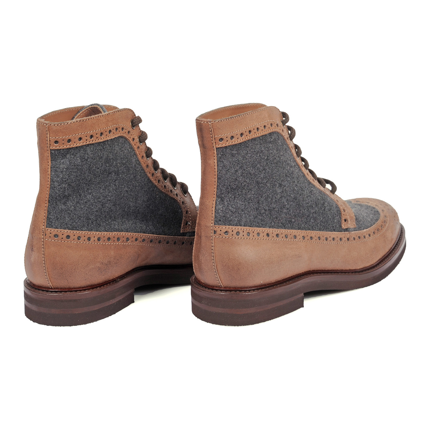 Perforated Longline Wingtip Mixed Texture Boot // Brown + Grey (Euro ...