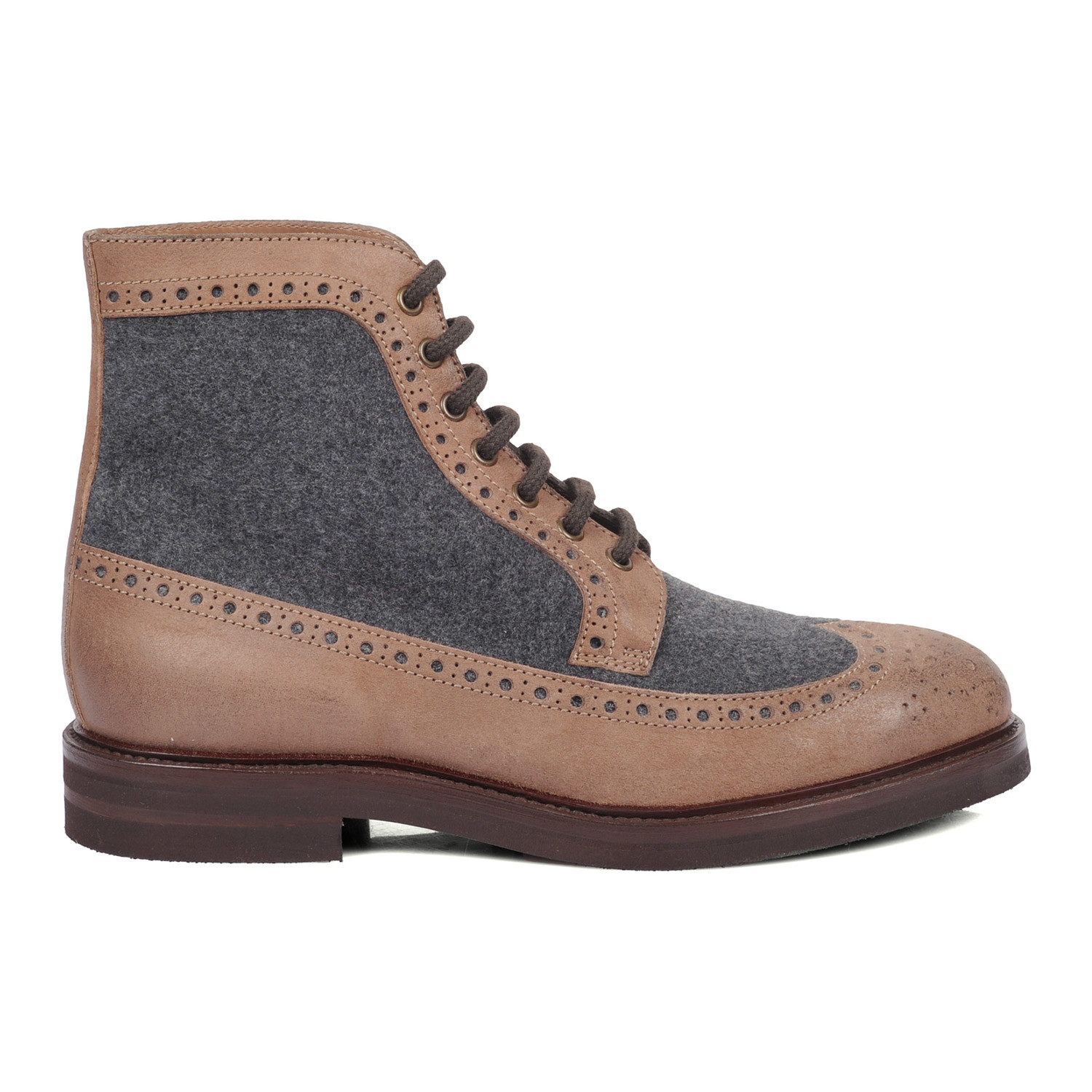 Perforated Longline Wingtip Mixed Texture Boot // Brown + Grey (Euro ...