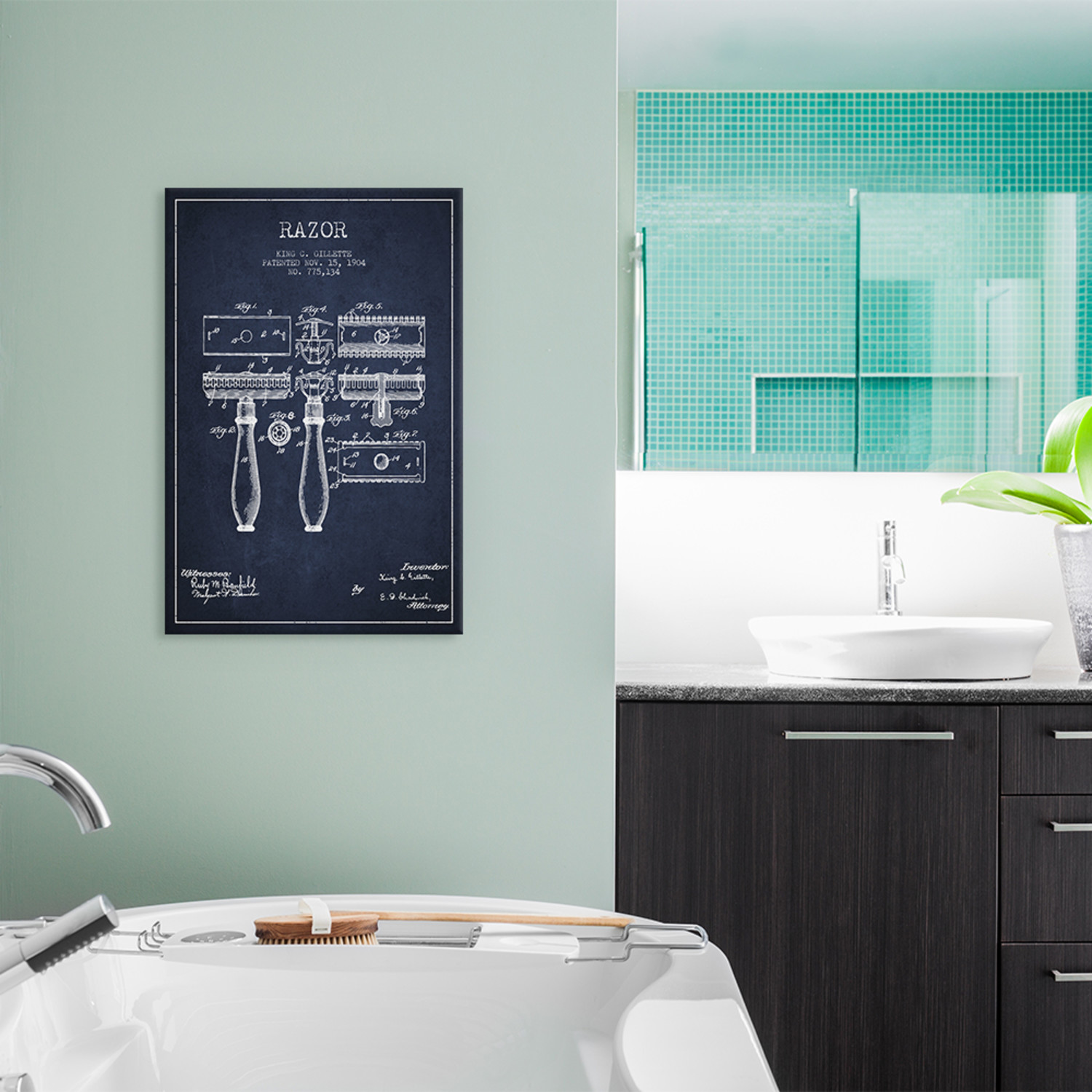 Razor Navy Blue Patent Blueprint // Aged Pixel (8"W x 12"H x 0.75"D ...