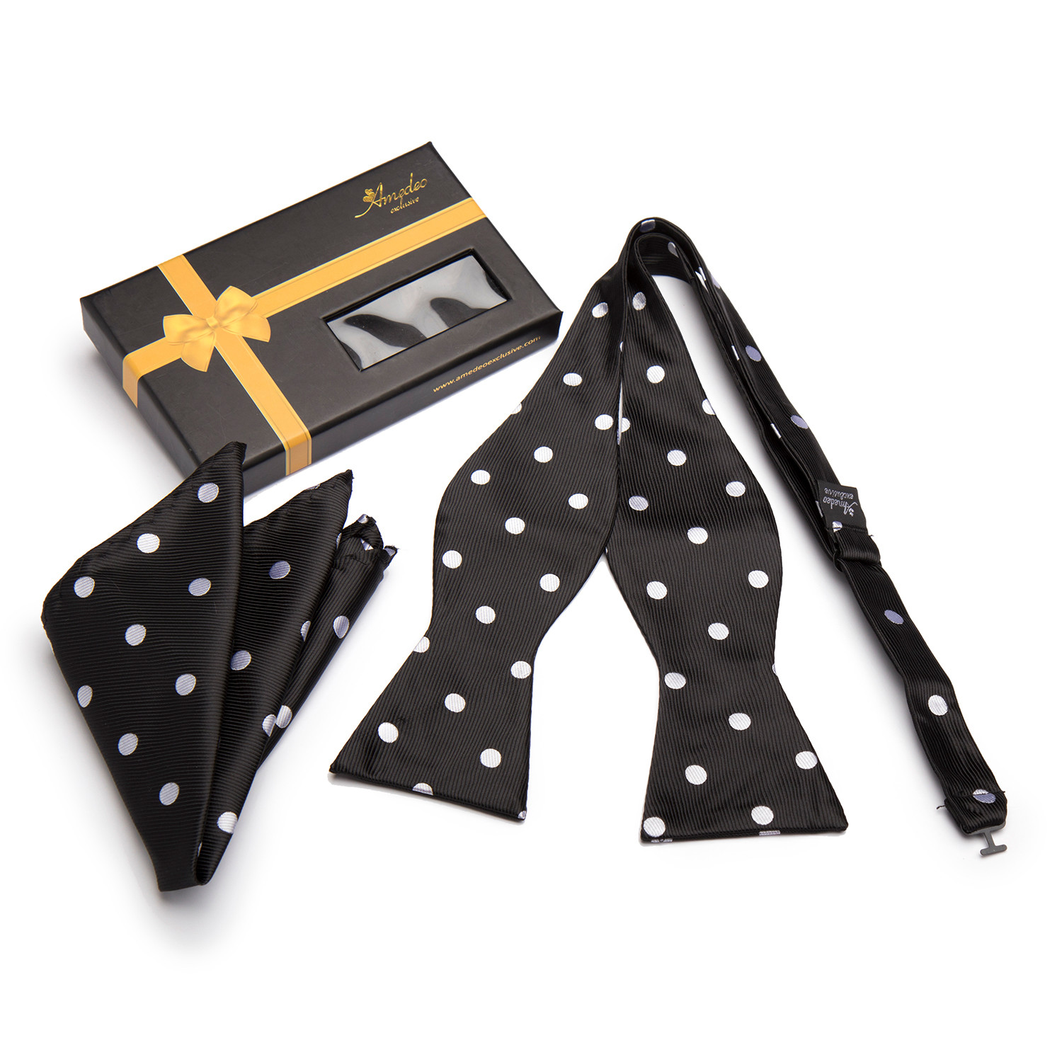 Self Bow Tie And Hanky Set // Black Polka Dots - Amedeo Exclusive ...
