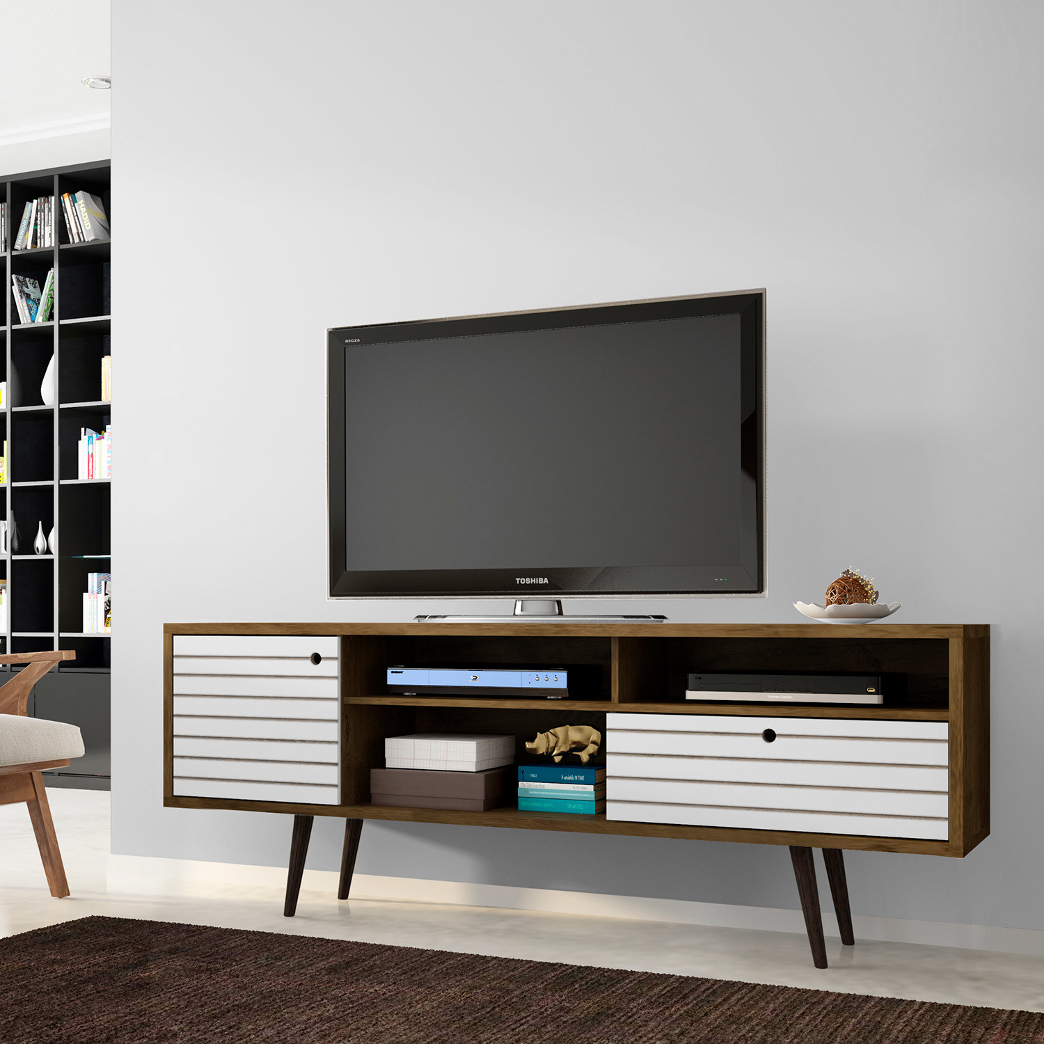 Marcy 70.86" TV Stand (Rustic Brown + Aqua Blue) - Manhattan Comfort ...