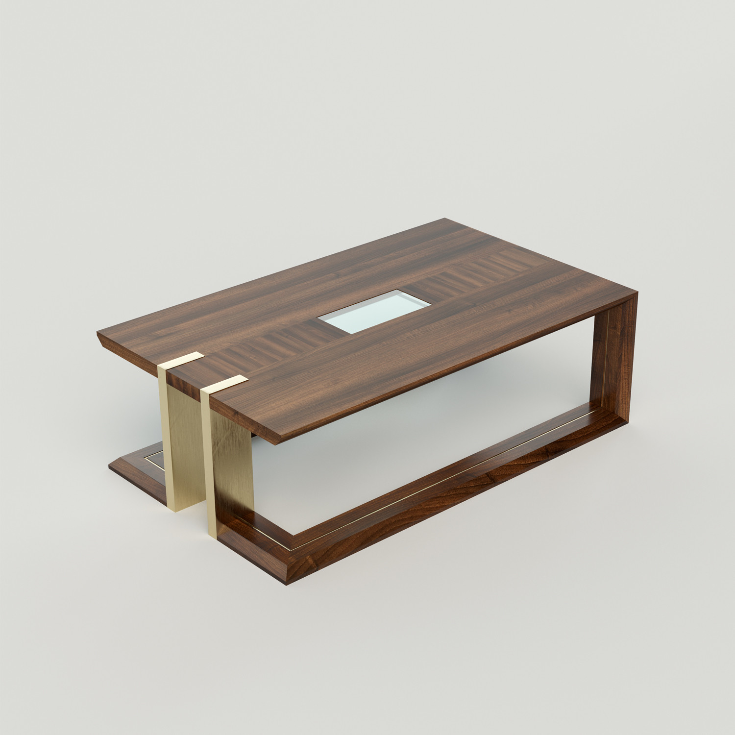 Mukava Cocktail Table // Walnut + Glass + Brass (52"W x 14"H x 32"D ...