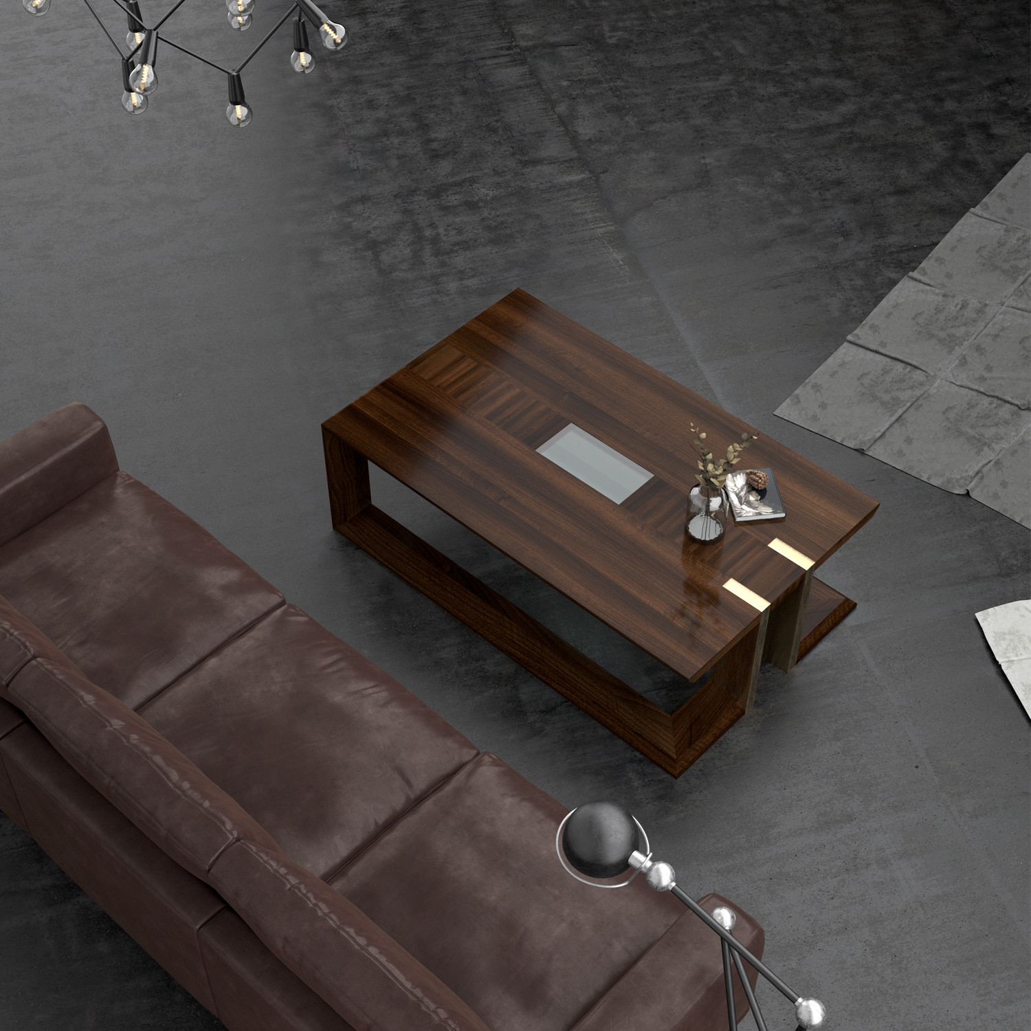 Mukava Cocktail Table // Walnut + Glass + Brass (52"W x 14"H x 32"D ...