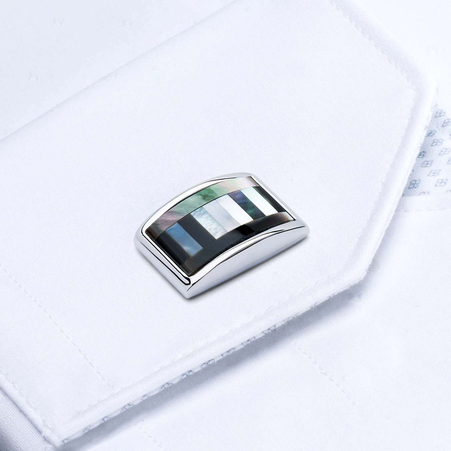 Mother of Pearl Banded Rectangle Cufflinks // Silver + Multicolor ...