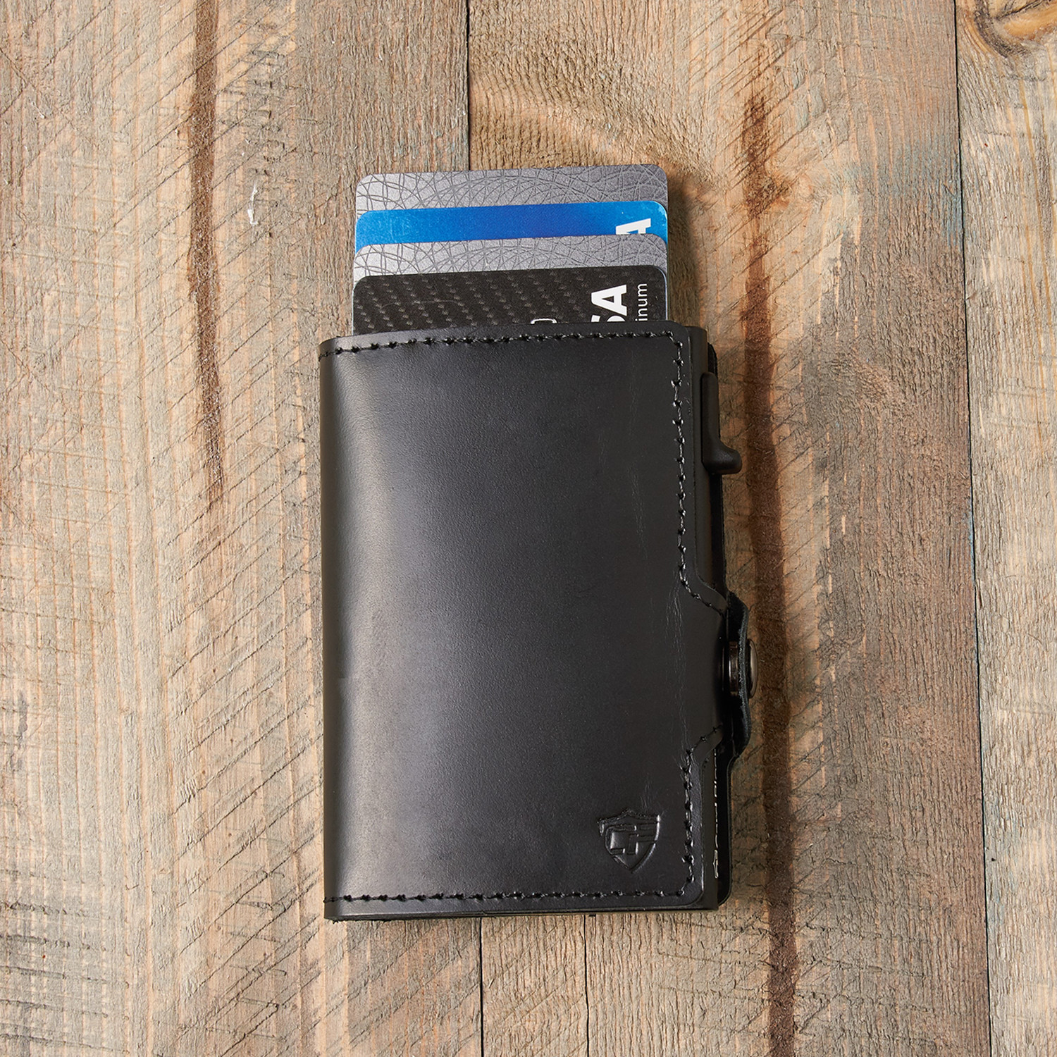 Card Blocr Card Wallet // Black Leather + Black Metal - Conceal Plus ...