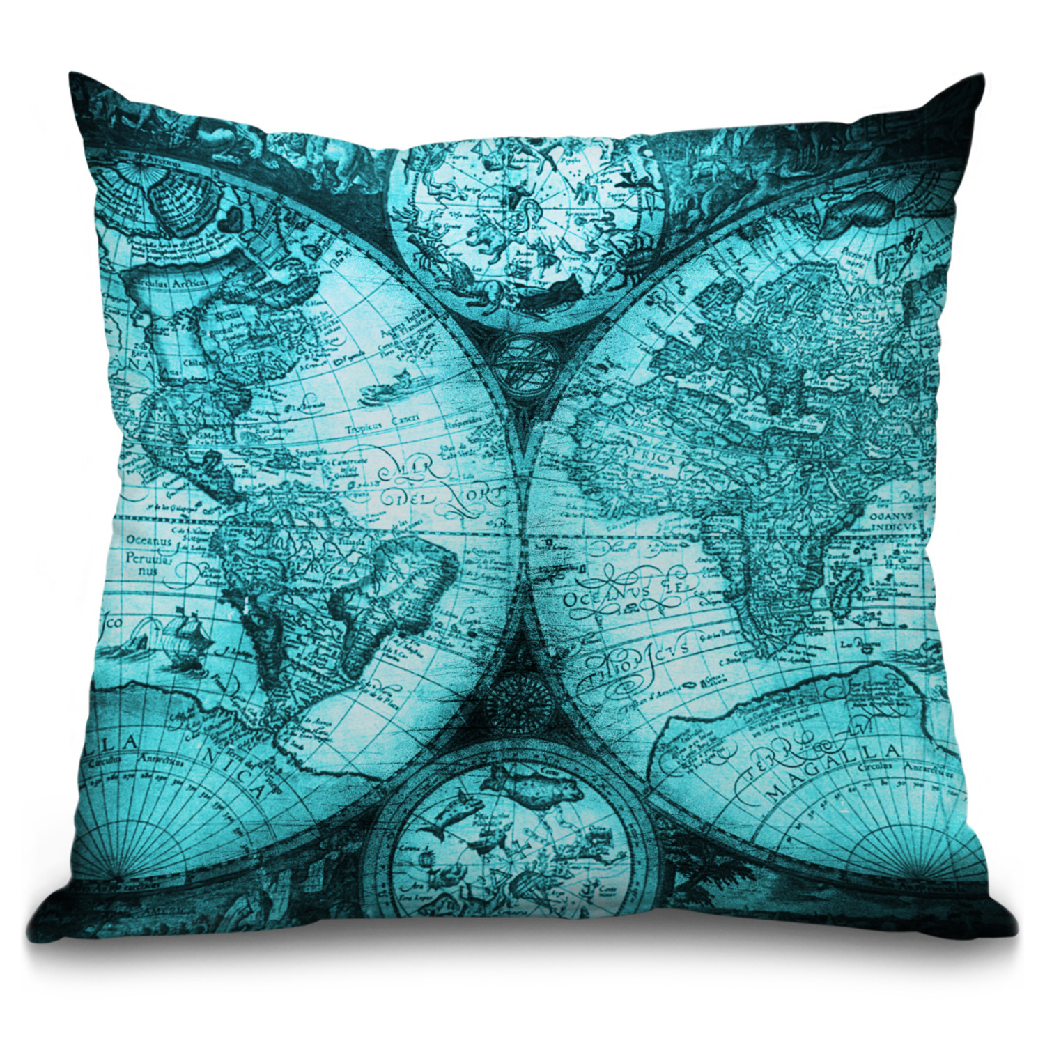 Antique World Map // Turquoise (16"L x 16"W) - iLeesh - Touch of Modern