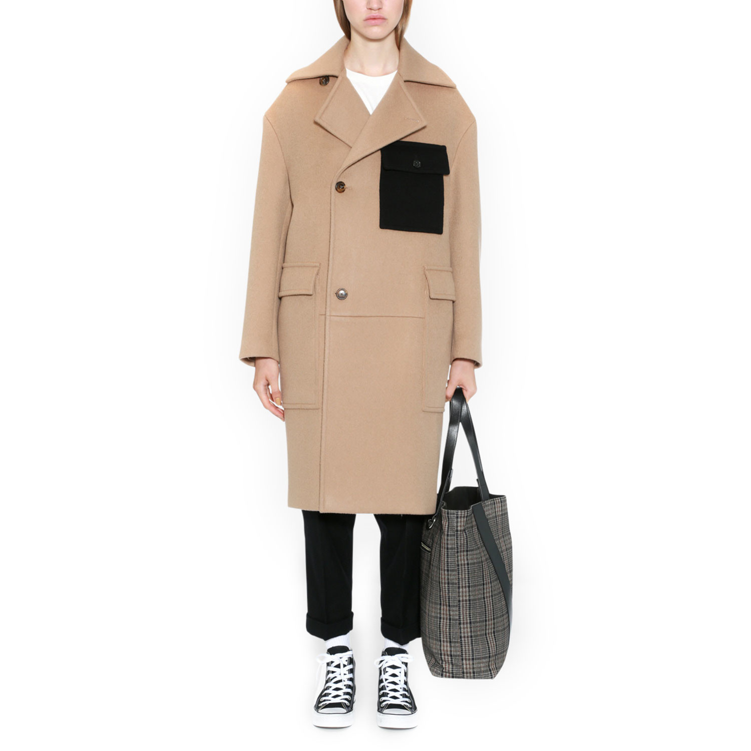 Color Block Wool + Cashmere Asymmetric Coat // Beige (XS) - PORTS V ...