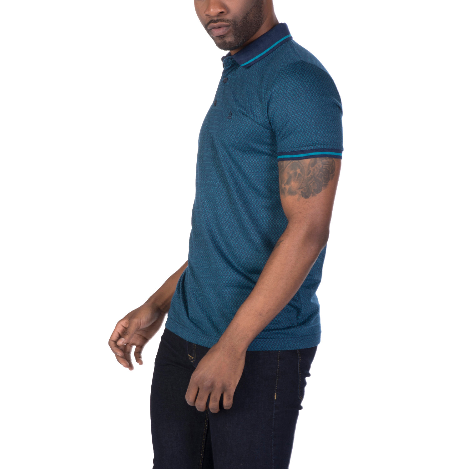 Matteo Short Sleeve Polo Shirt // Navy + Turquoise (S) - Giorgio di ...
