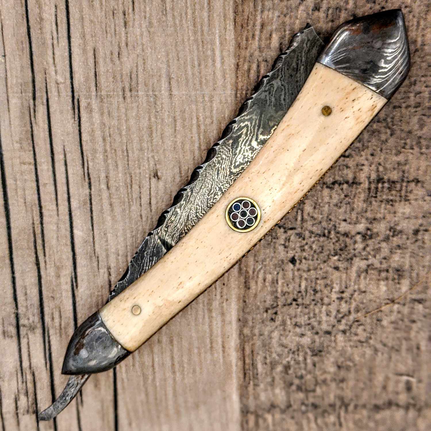 Straight Razor // Bone Handle + Damascus Bolsters - Hometown Knives ...