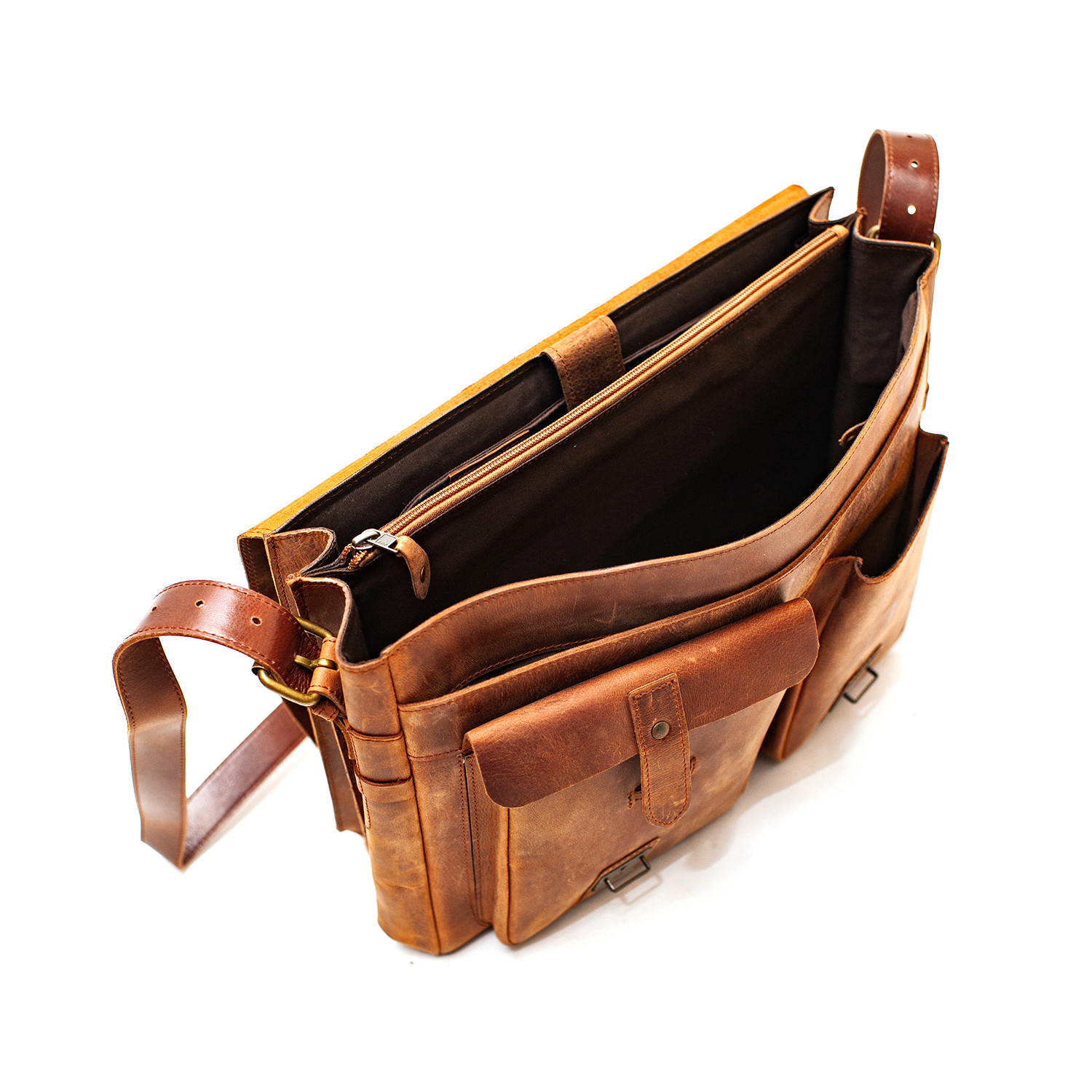 Front Pocket Leather Briefcase // Distressed Brown - HIDES Canada ...