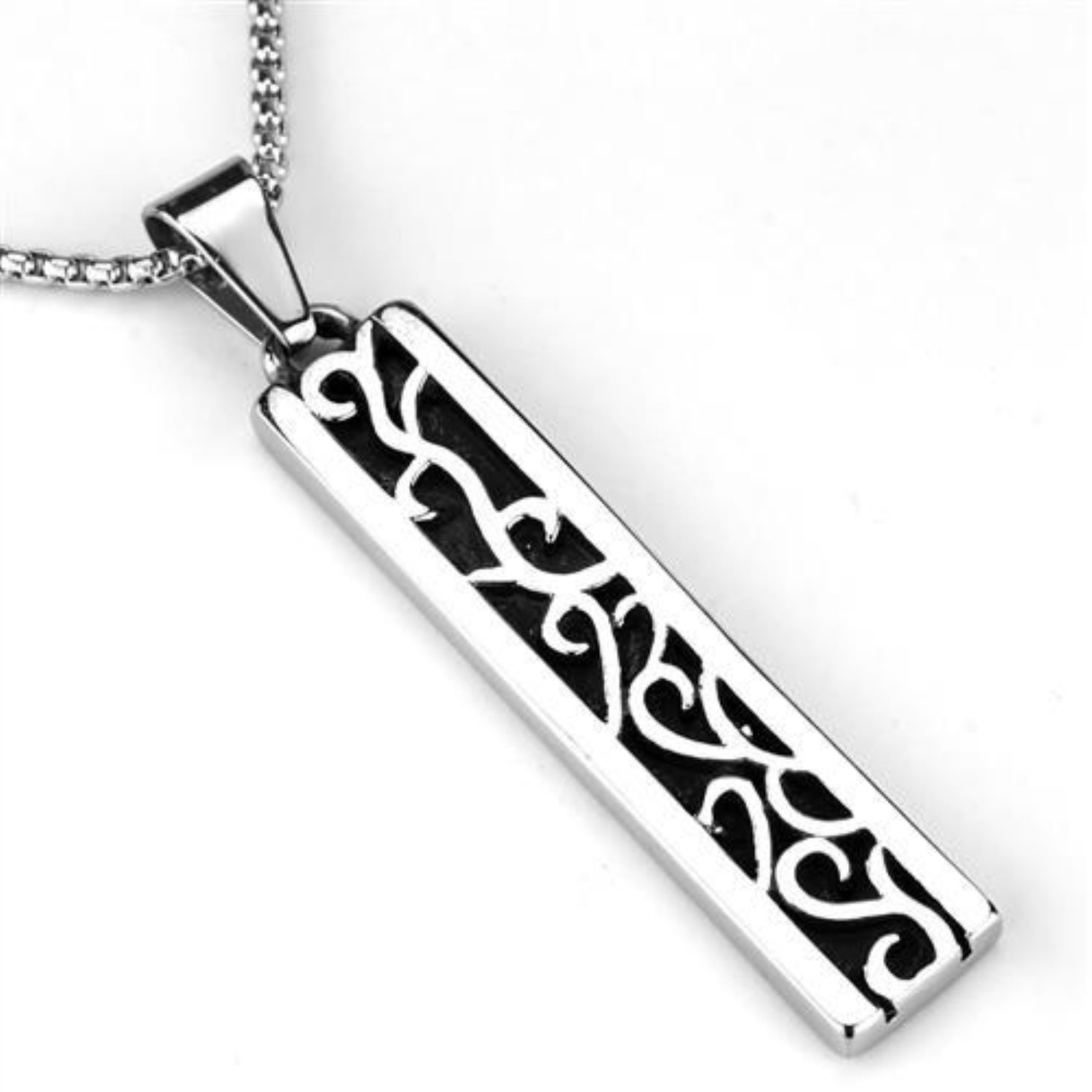 Vine Design Stick Pendant + Chain // Silver + Black - Phoenix Jewelry ...