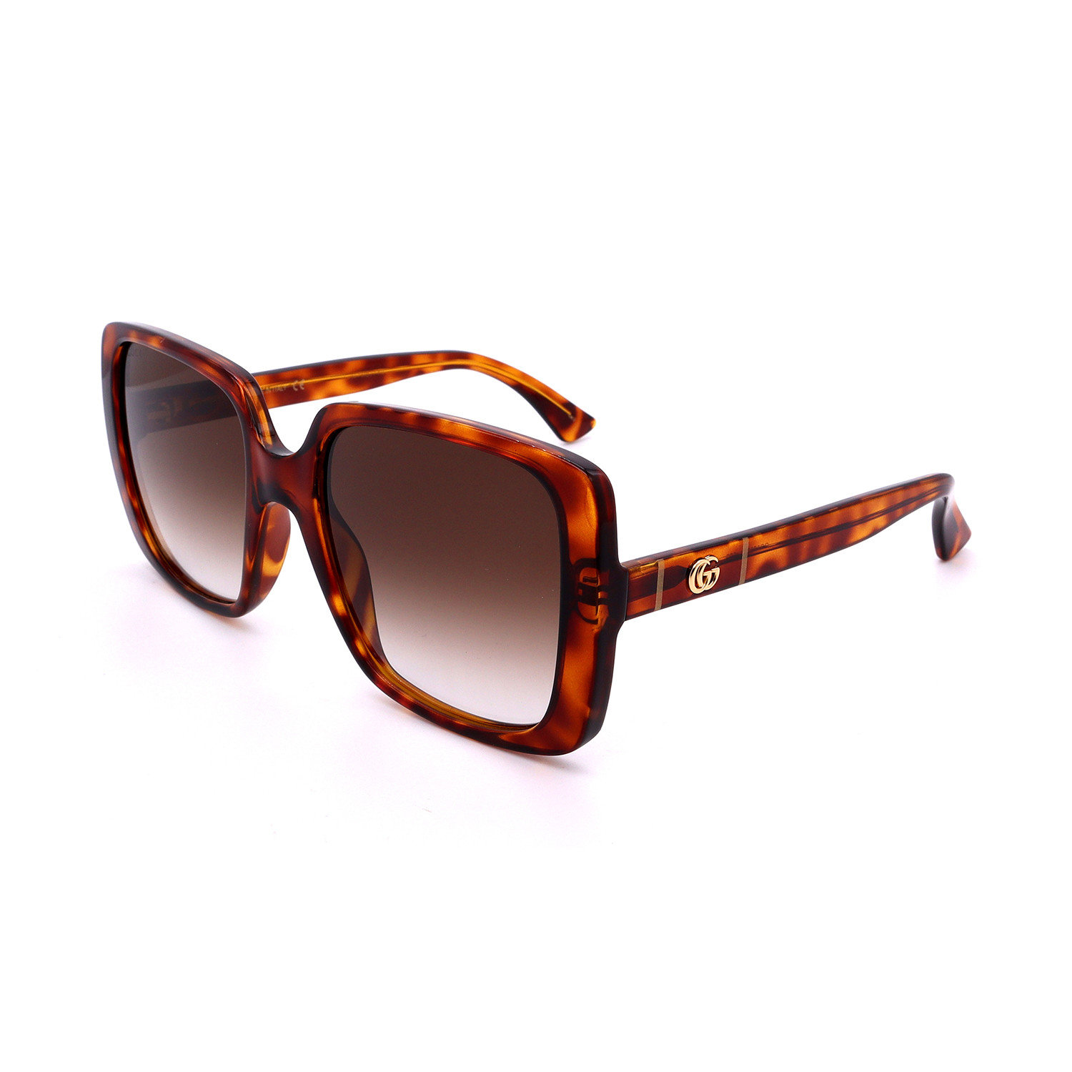 Women's GG0632S-002 Square Sunglasses // Havana + Brown Gradient ...