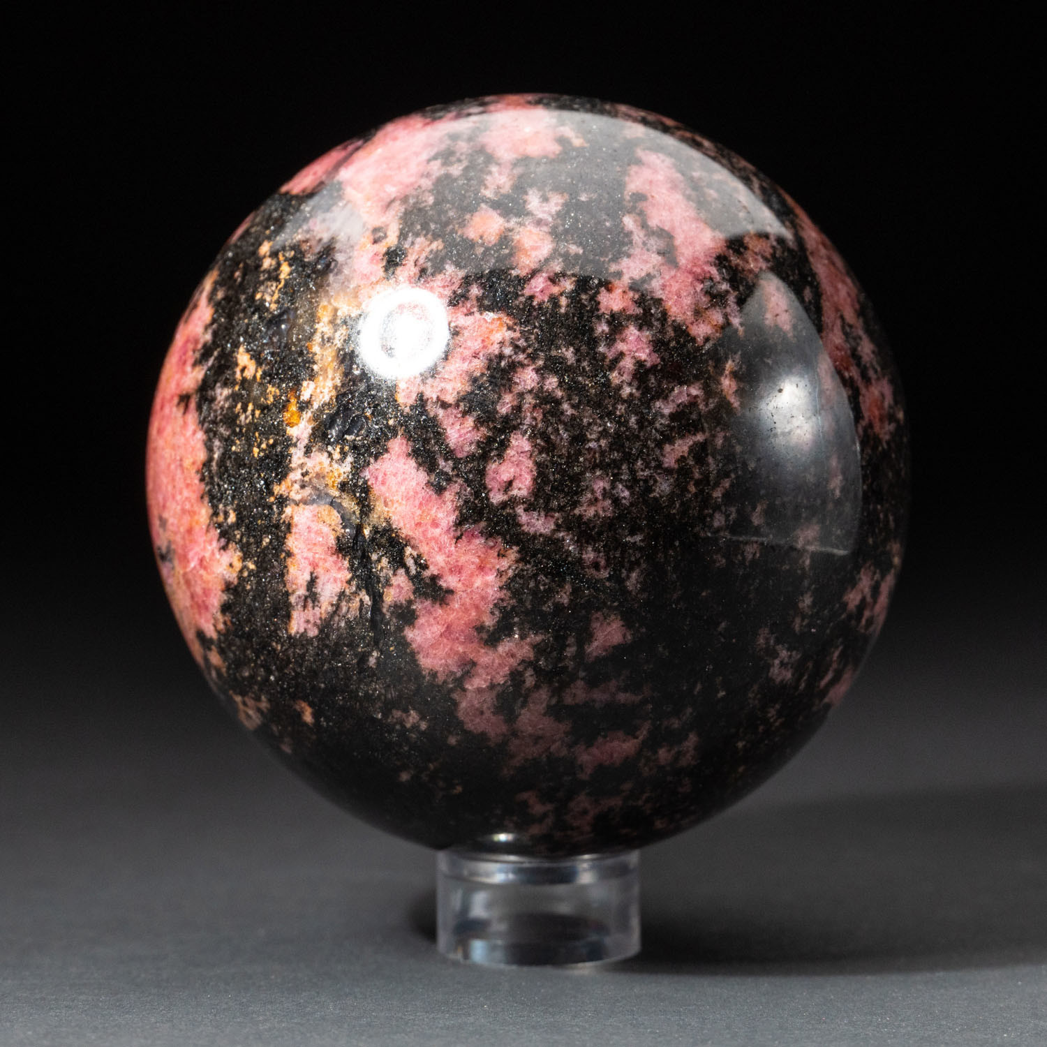Genuine Polished Imperial Rhodonite Sphere + Acrylic Display Stand ...