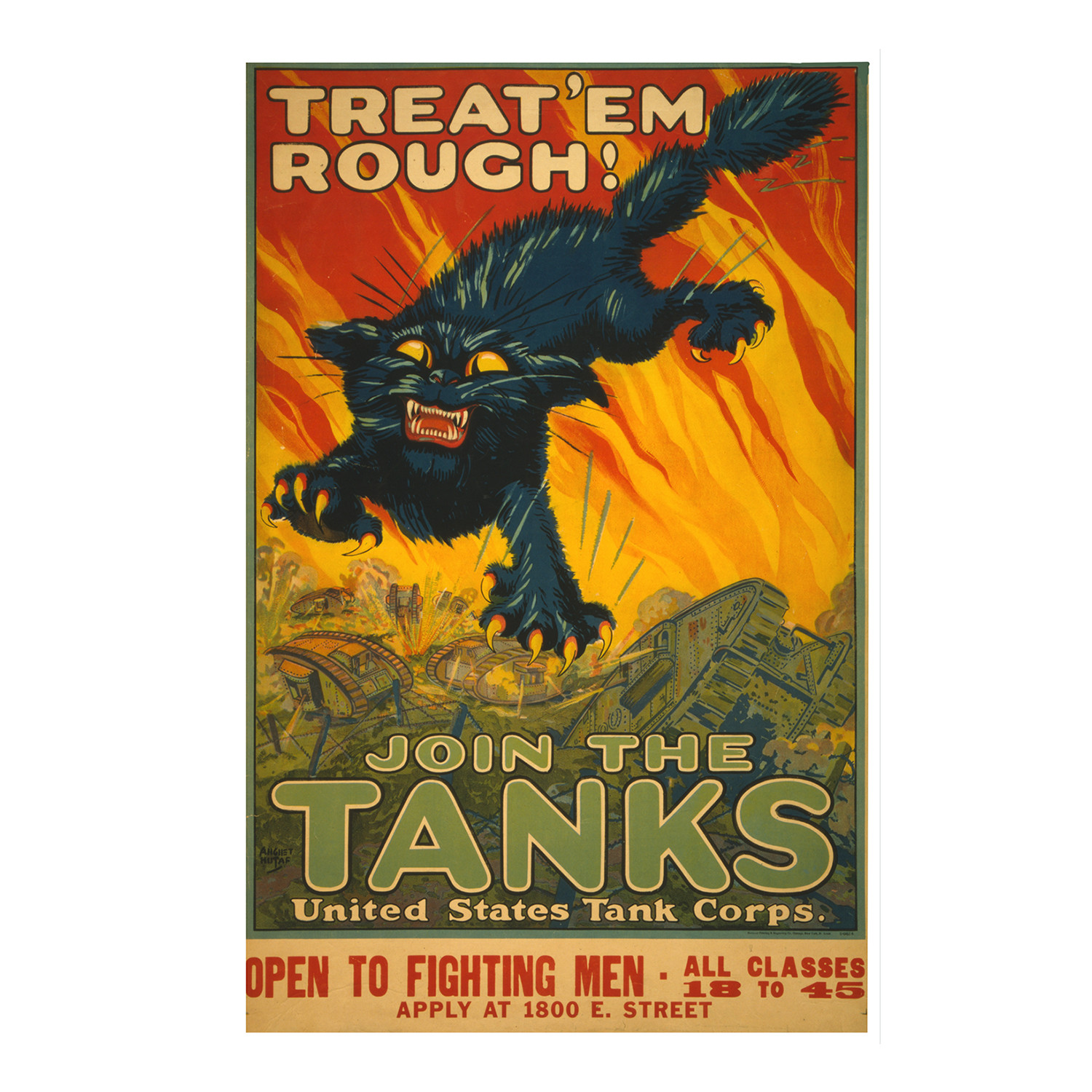 Join The Tanks WW1 // Black Cat // Vintage Poster (17"H x 11"W x .01"D ...