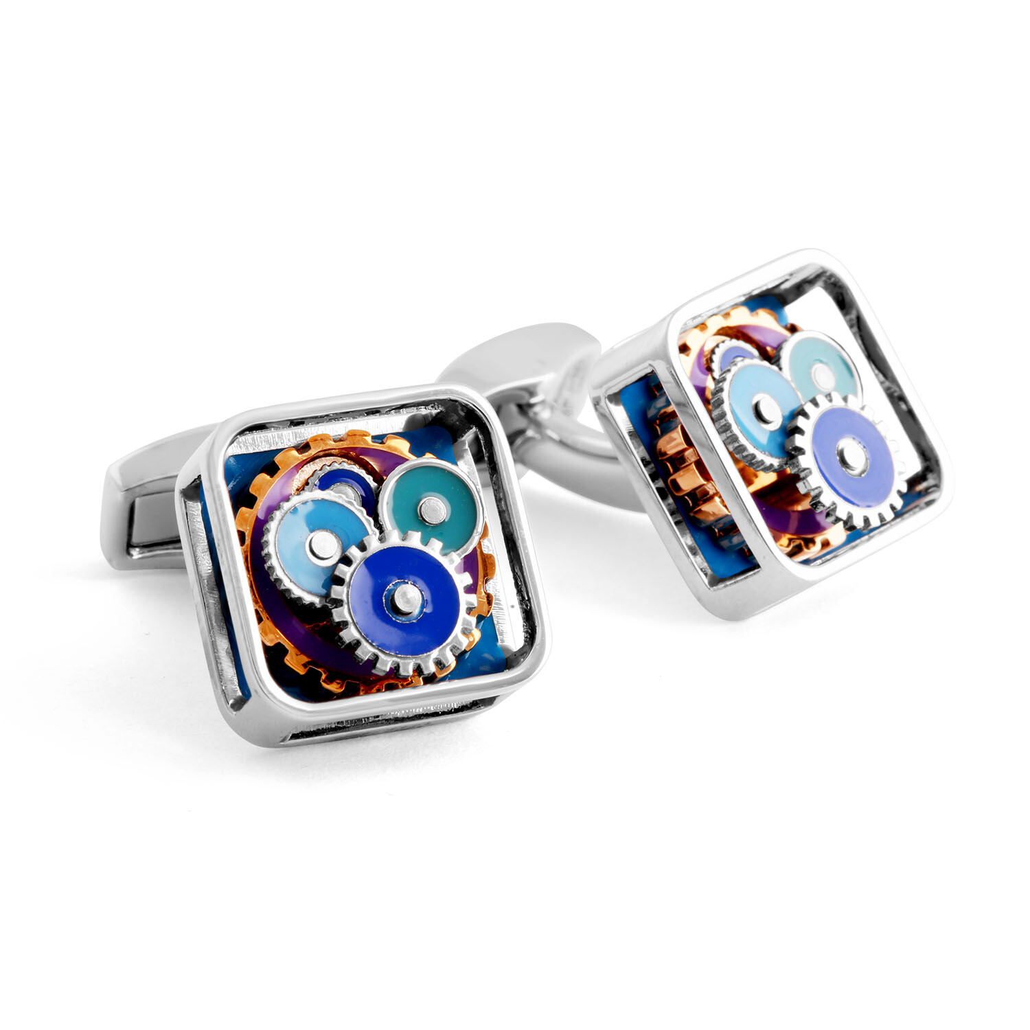 Square Gear Cufflinks // Blue - Tateossian - Touch of Modern