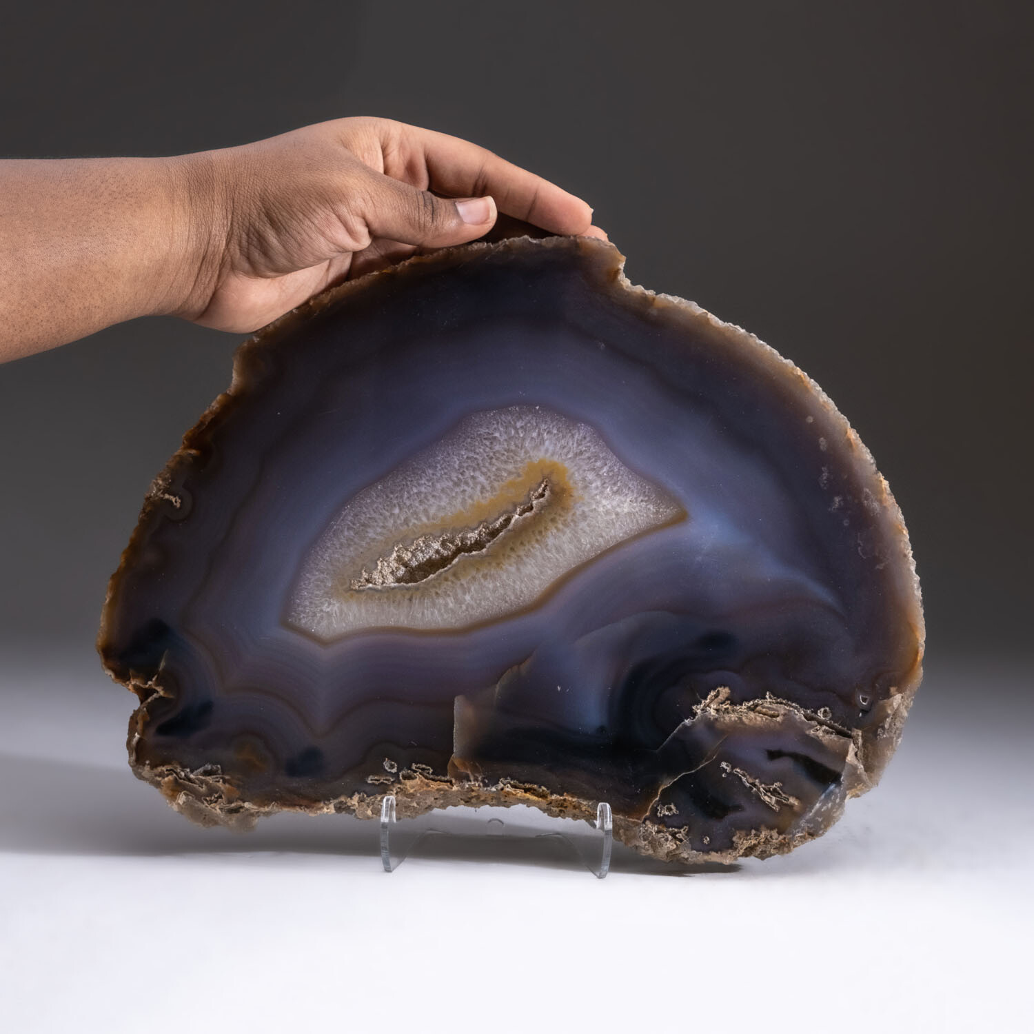 Genuine Polished Blue Banded Agate Slice + Acrylic Display Stand ...