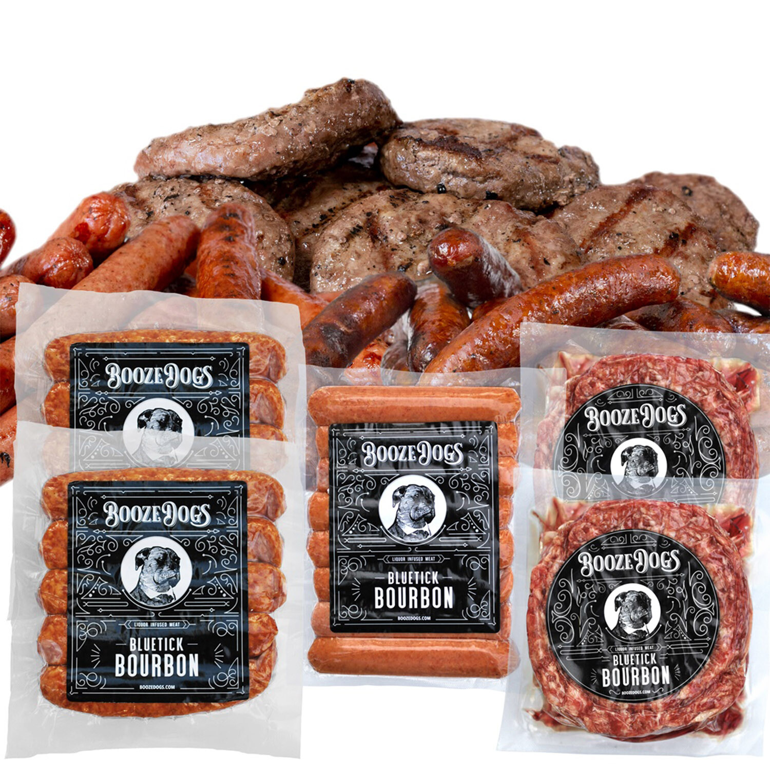 Bourbon Meats (Bratwurst & Burger Combo // Pack of 4 // 4 lb) - Booze ...