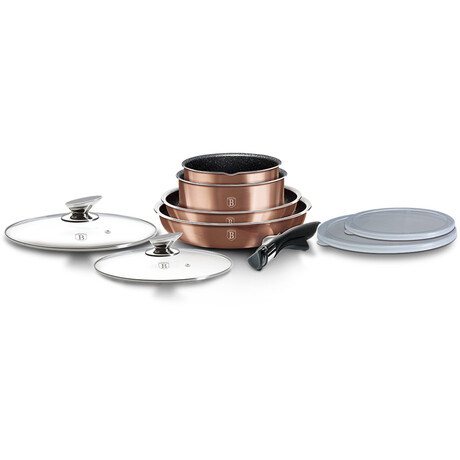 9-Pieces Cookware Set + Detached Ergonomic Handle // Rose Gold ...