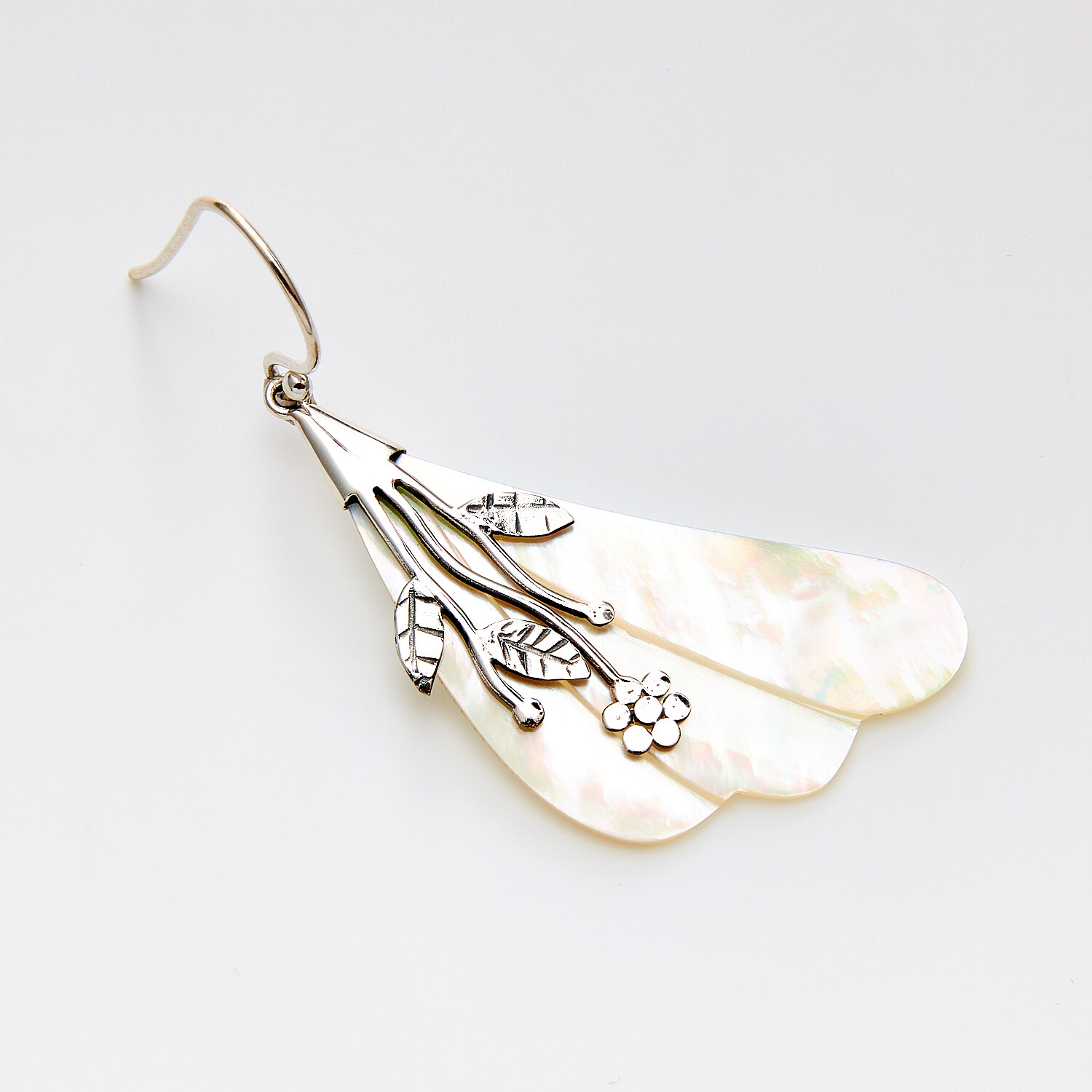 Sterling Silver Branches On Fan Style Mother Of Pearl Wire Back