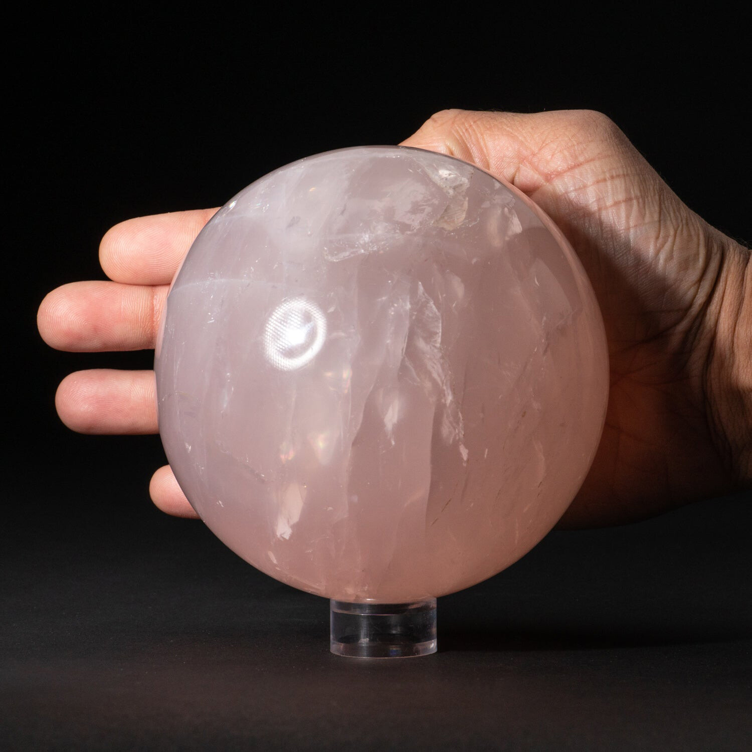 Genuine Polished Asteriated Rose Quartz Sphere + Acrylic Display Stand ...