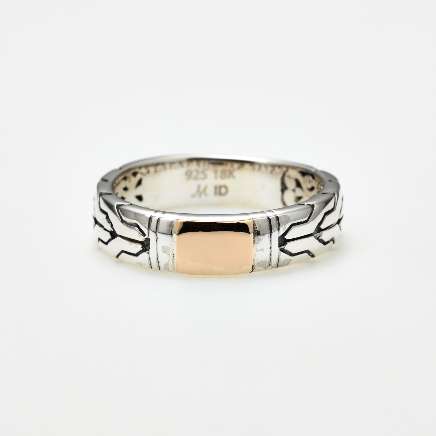 Sterling Silver + 18K Tulang Naga Pattern Band Ring // Silver + Gold (9 ...