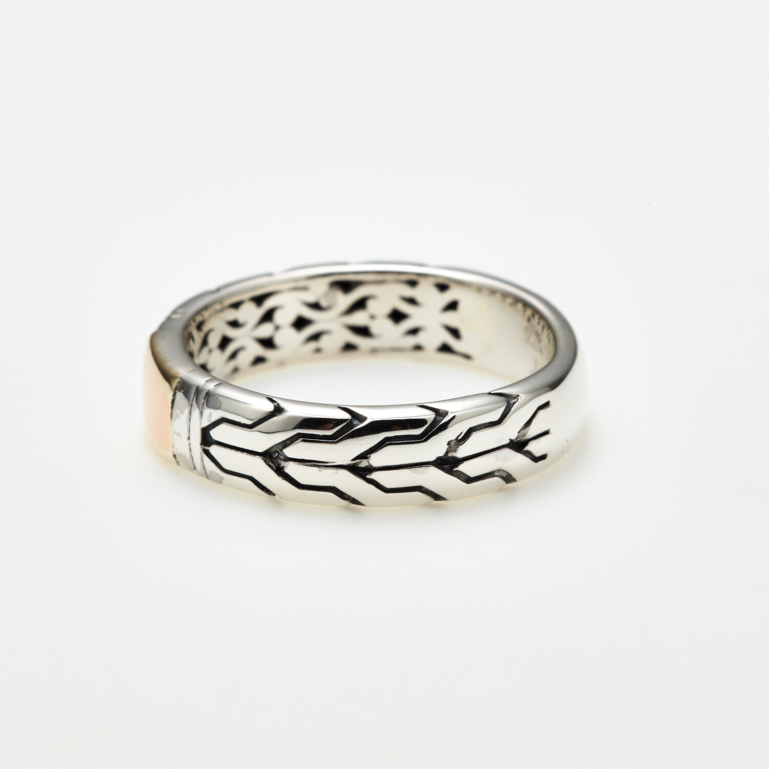 Sterling Silver + 18K Tulang Naga Pattern Band Ring // Silver + Gold (9 ...