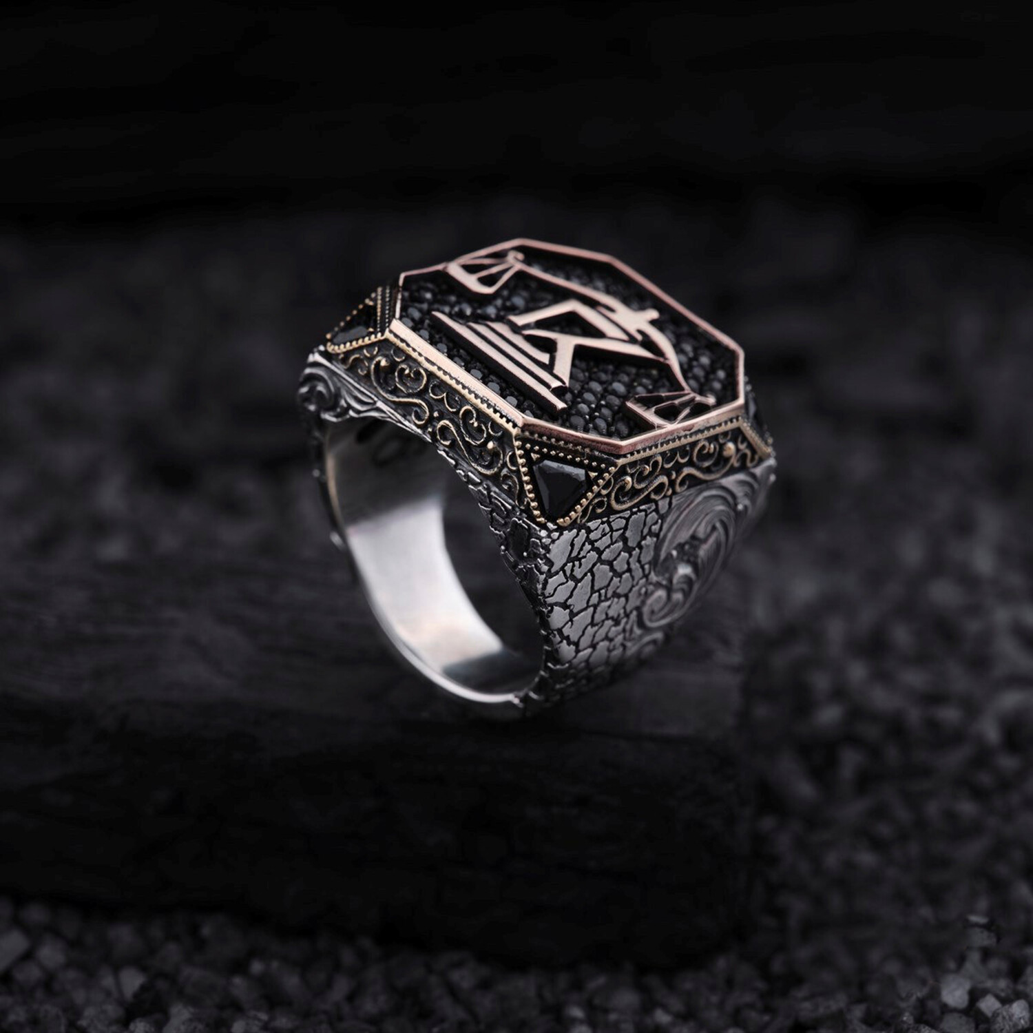Scales of Justice Silver Ring // Silver + Gold + Black (11) - YASEMEN ...