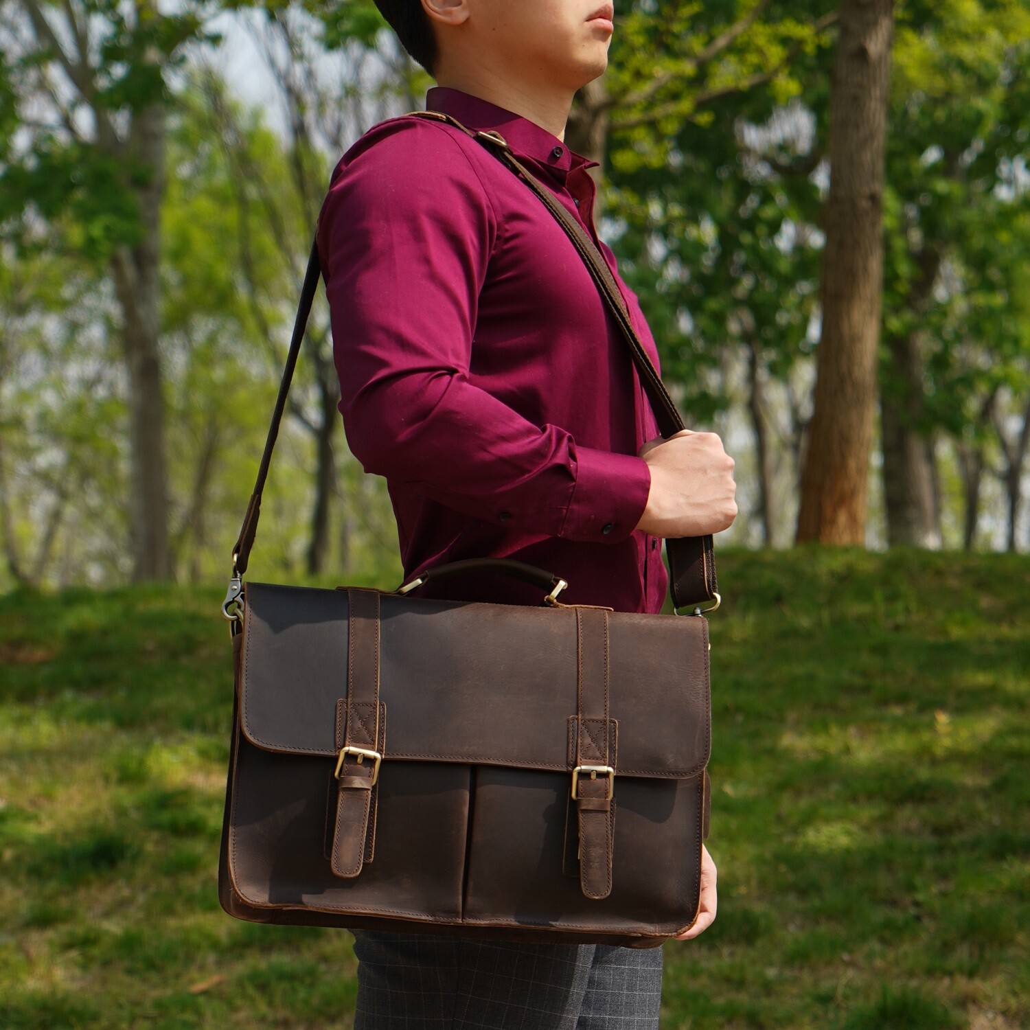 Worn Look Genuine Leather Briefcase - Touri PERMANENT STORE - Touch of ...