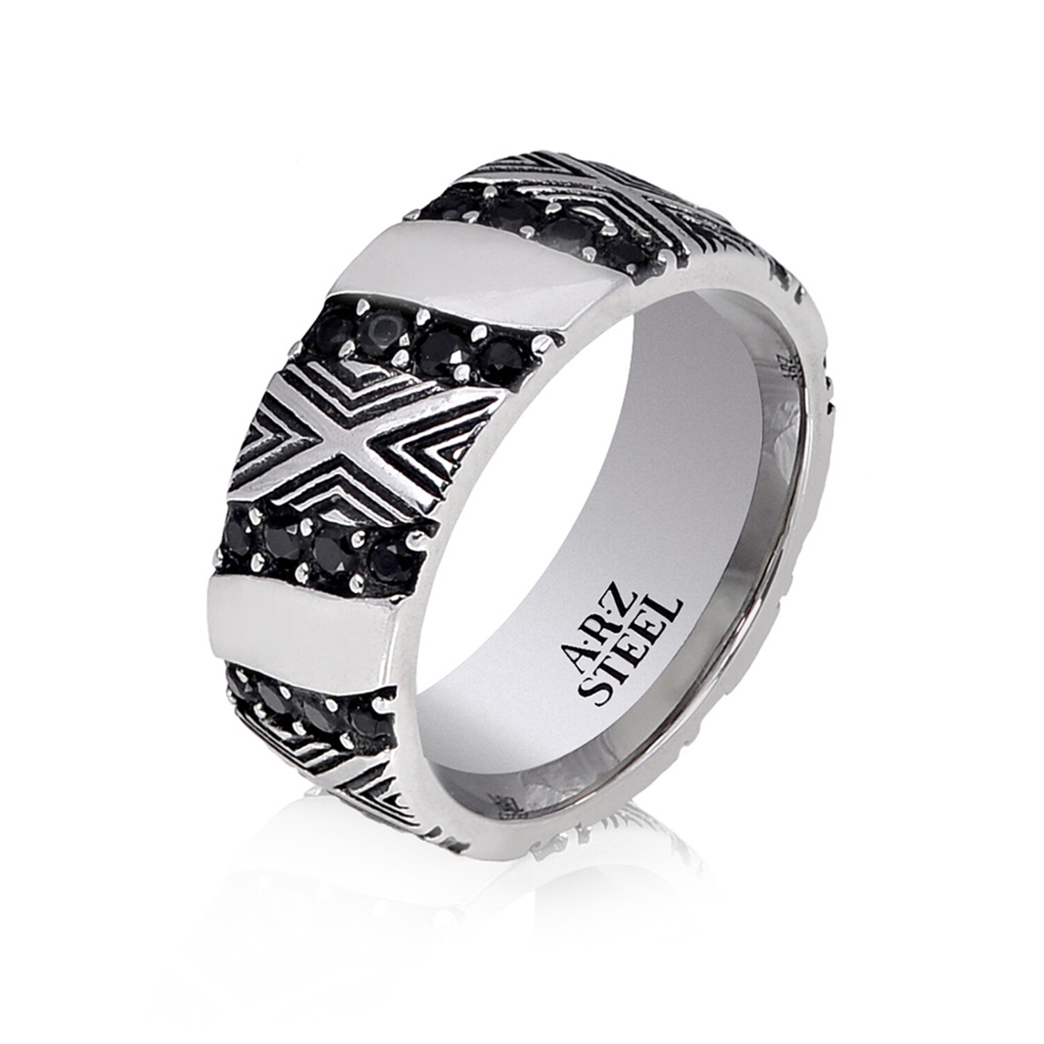 Stainless Steel Black Stone Ring (Size 12) - A.R.Z. Steel - Touch of Modern