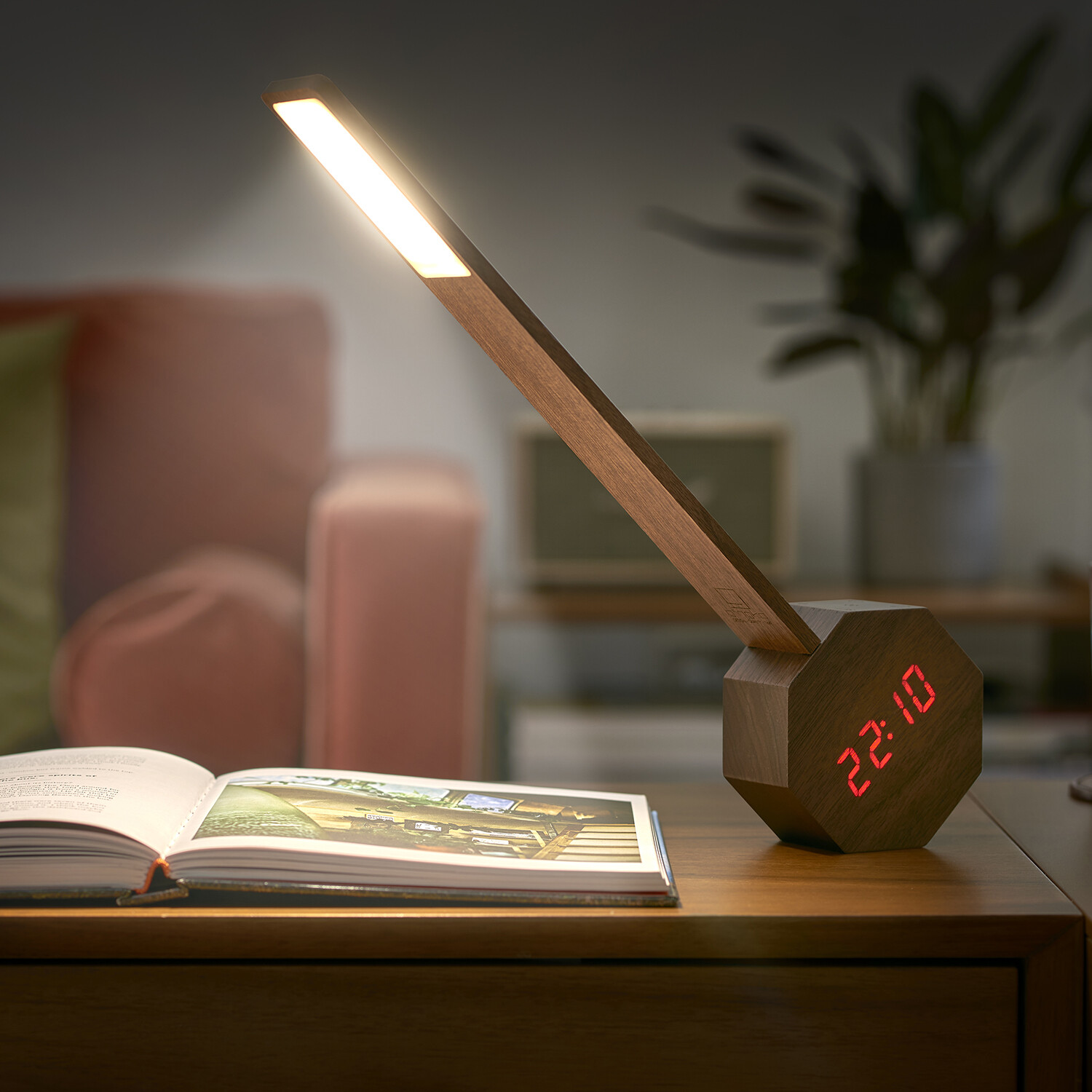 Octagon One Plus Alarm Clock Desk Light (Walnut) - Gingko Eco - Touch ...