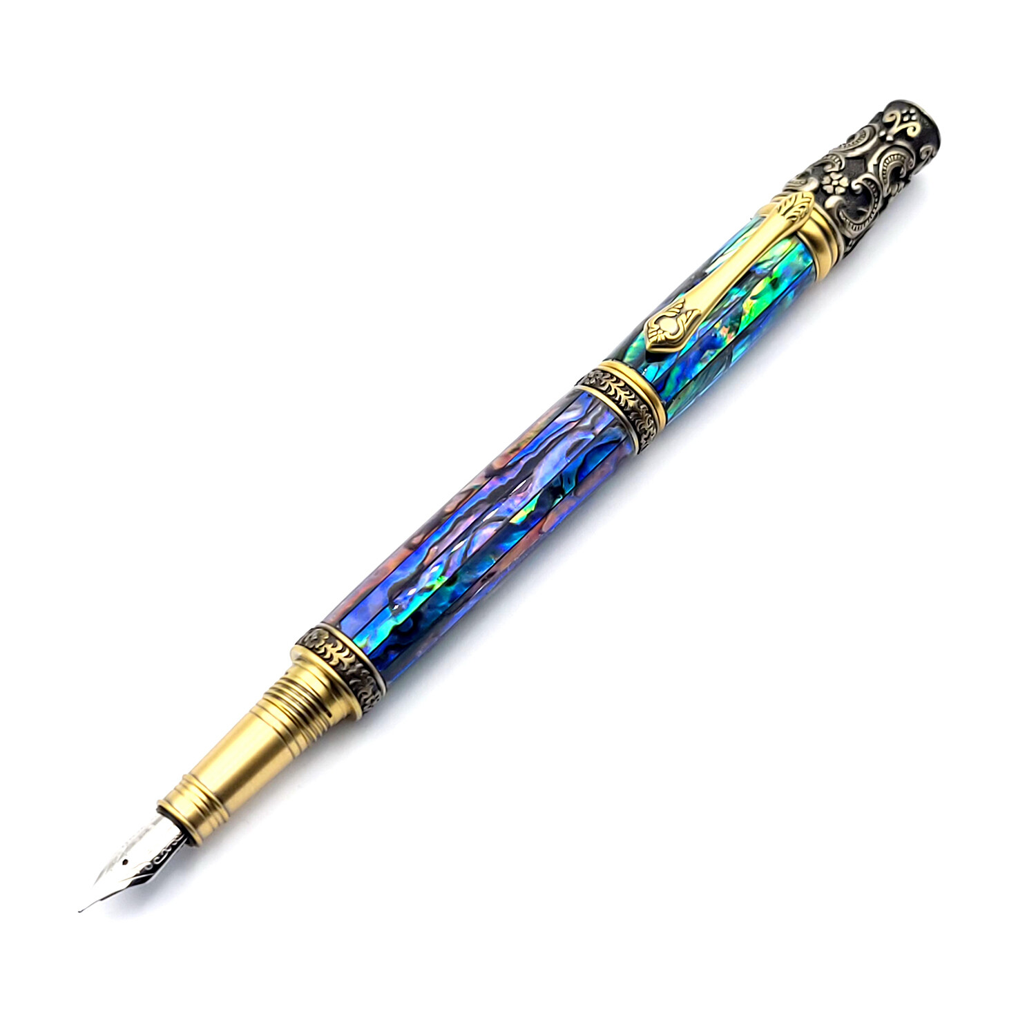 Queenstown Abalone Shell Fountain Pen // Antique Brass - Woodnotch ...