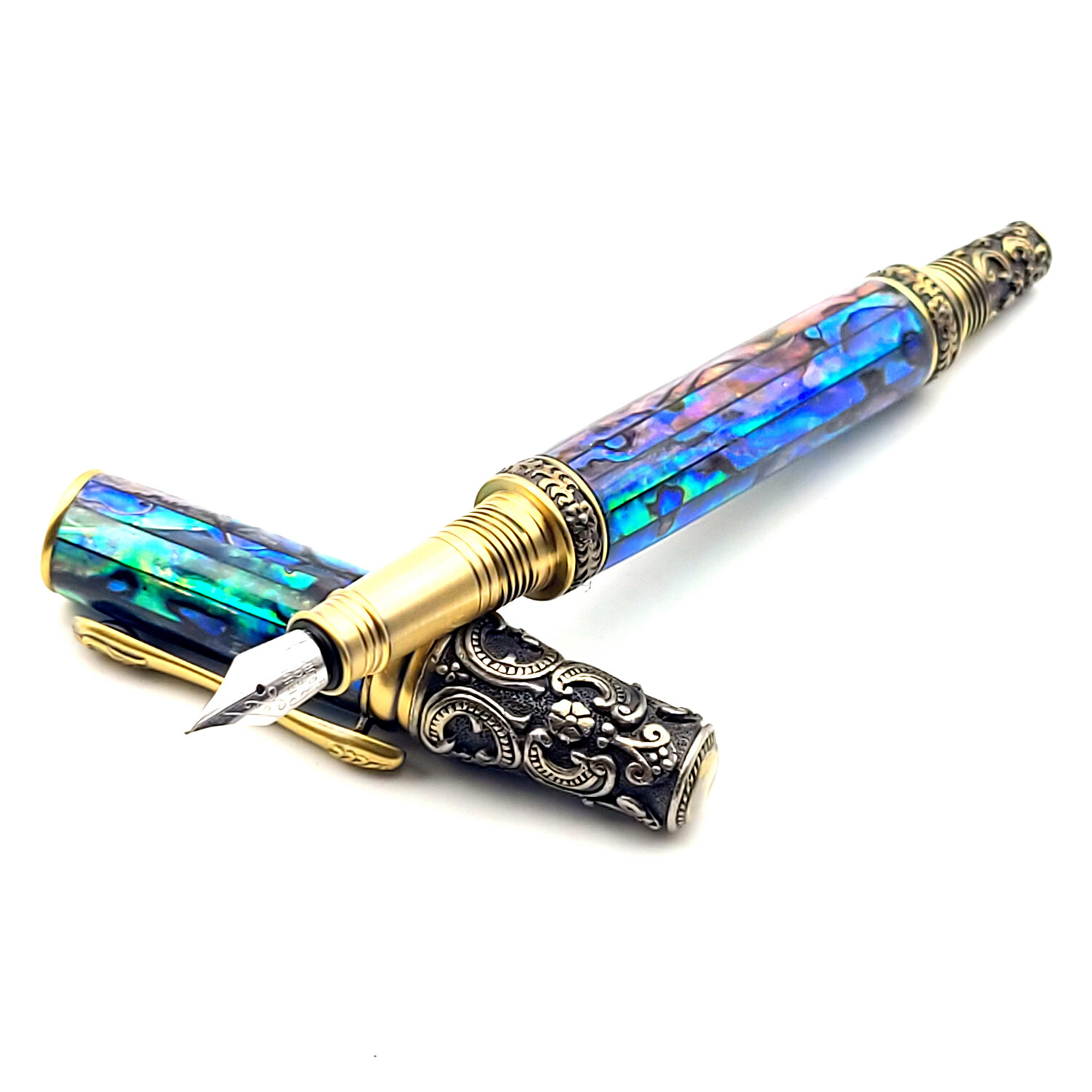 Queenstown Abalone Shell Fountain Pen // Antique Brass - Woodnotch ...