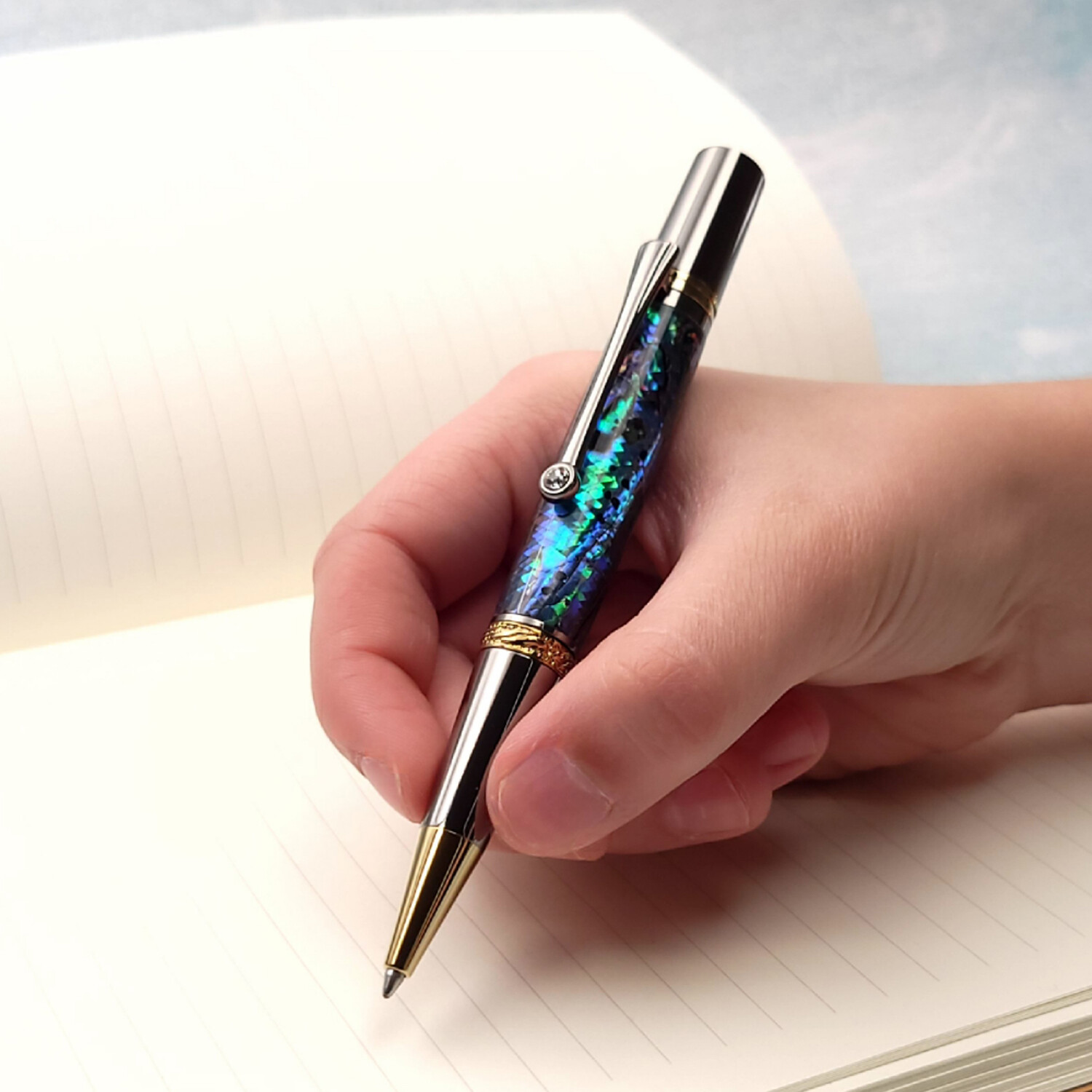 Auckland Abalone Shell Ballpoint Twist Pen // Titanium Gold + Gunmetal ...