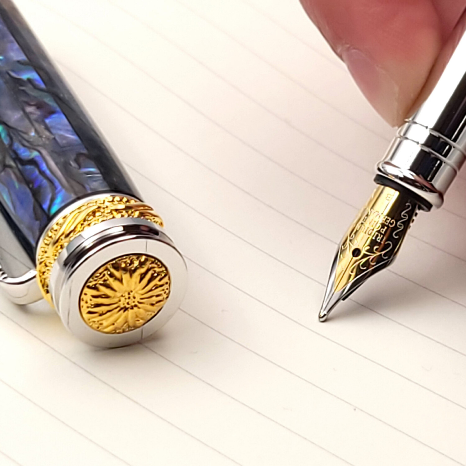 Auckland Jr Abalone Shell Fountain Pen // 22k Gold + Chrome - Woodnotch ...