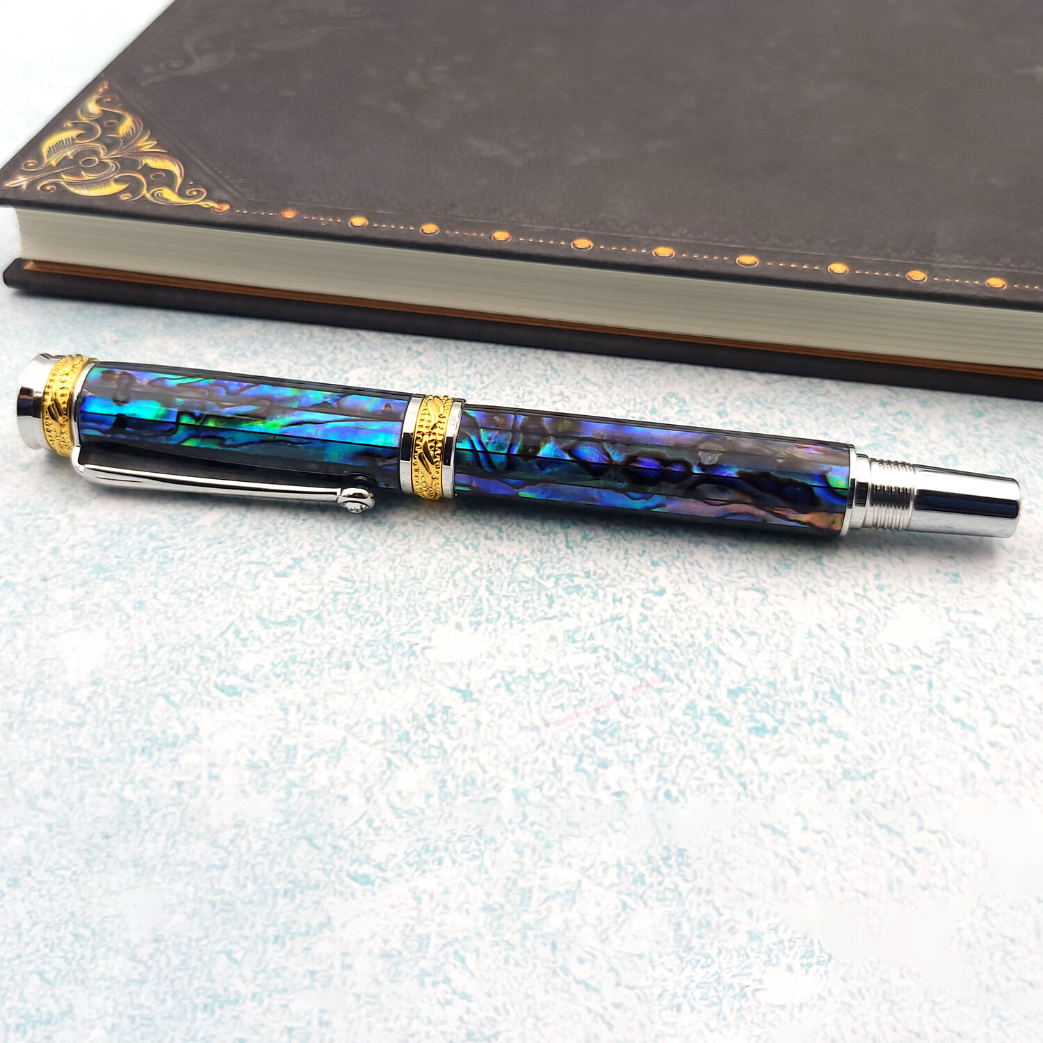 Auckland Jr Abalone Shell Fountain Pen // 22k Gold + Chrome - Woodnotch ...