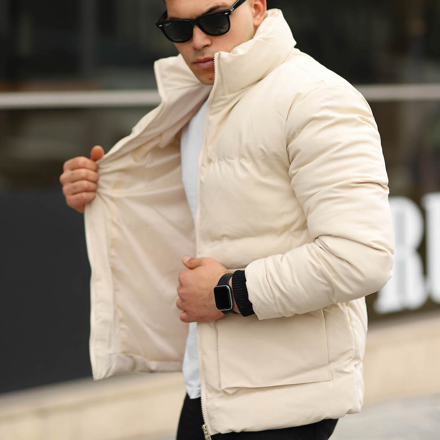 High Neck Puffer Jacket // Off White (L) - Valiberta Outerwear ...