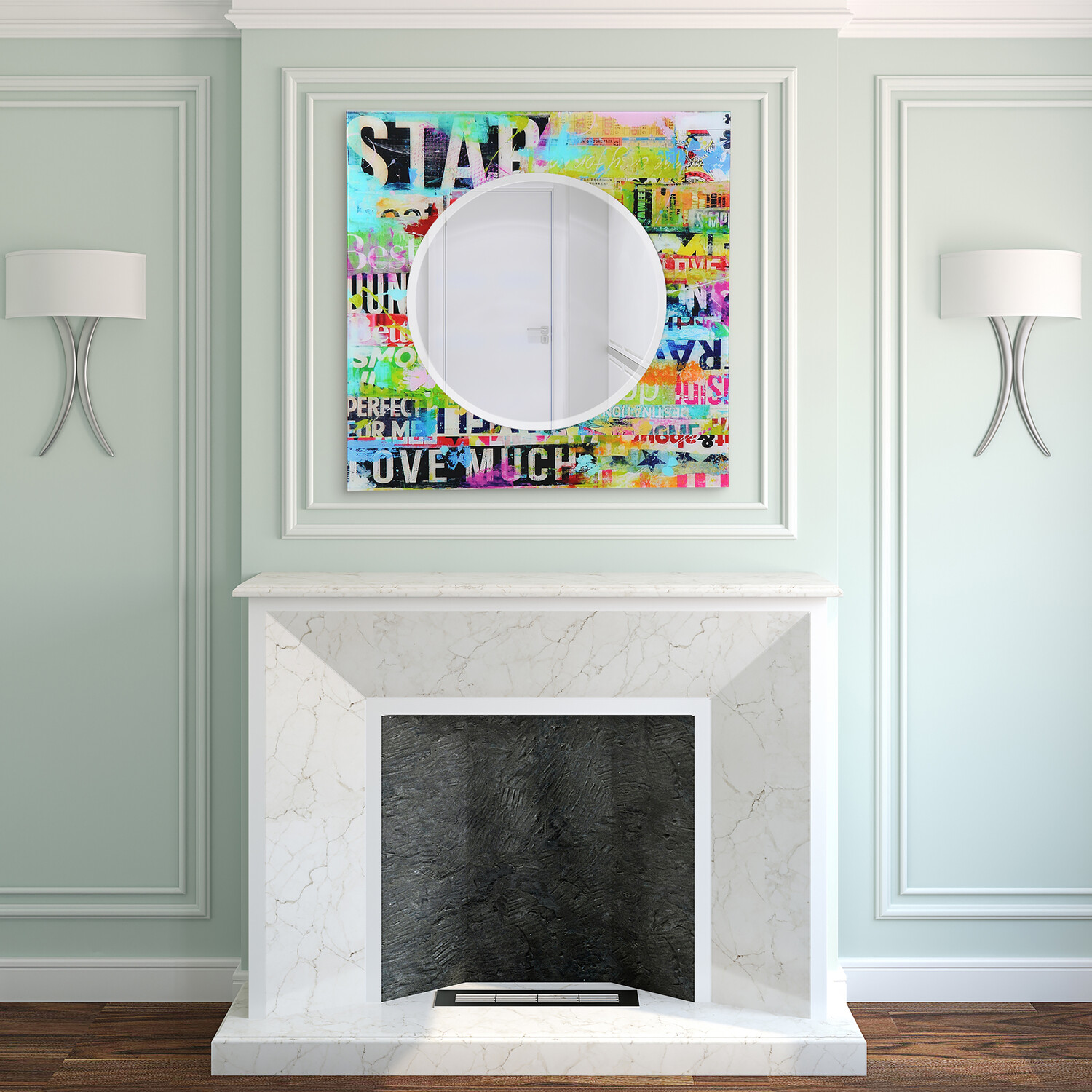 Star Round Beveled Mirror on Square Free Floating Printed Tempered Art ...