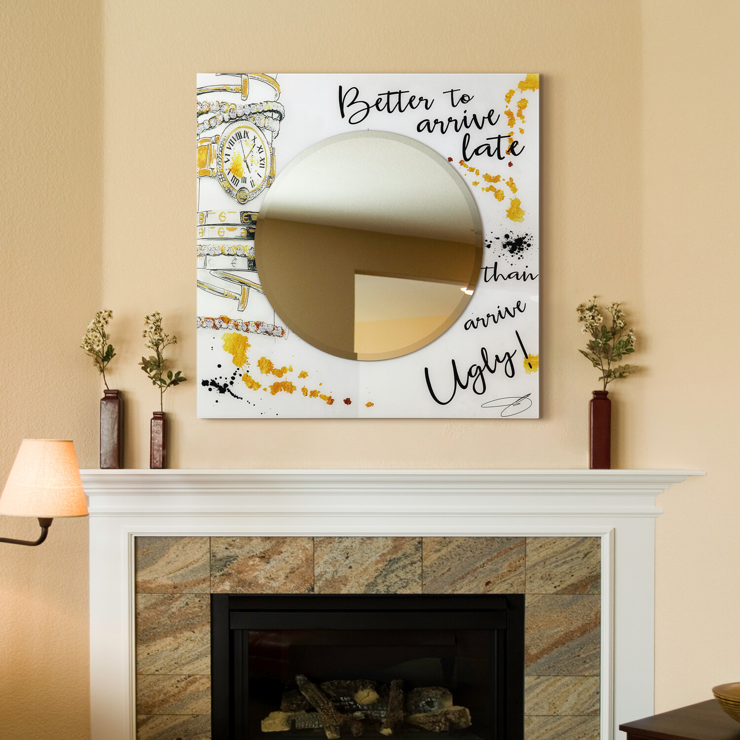 Ugly never! Round Beveled Mirror on Square Free Floating Printed ...