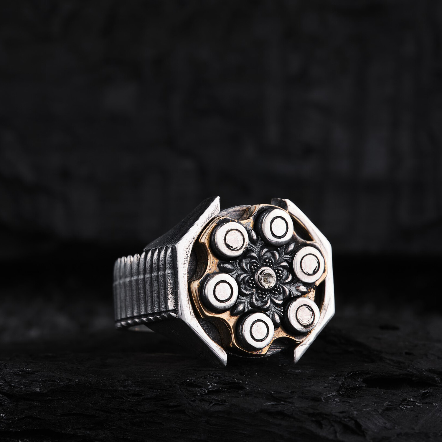 Revolver Rullette Design Silver Ring // Oxidized Silver (9) - Grande ...