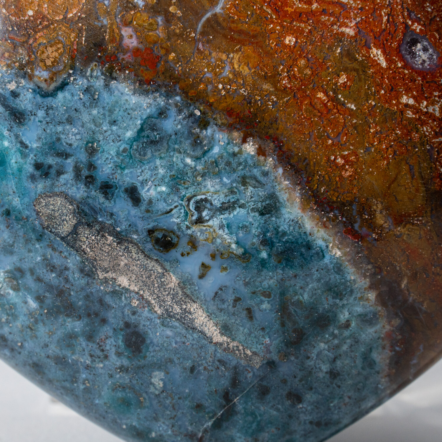 Genuine Polished Ocean Jasper Heart With Acrylic Display Stand // 1lbs ...