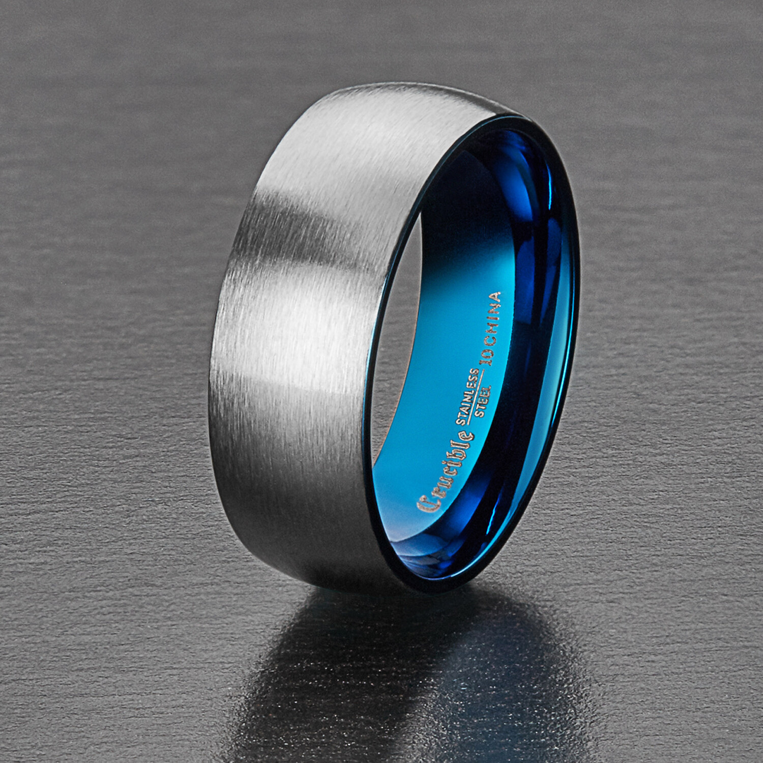 Blue Plated Two Tone Stainless Steel Domed Band Ring // 8mm (8 ...