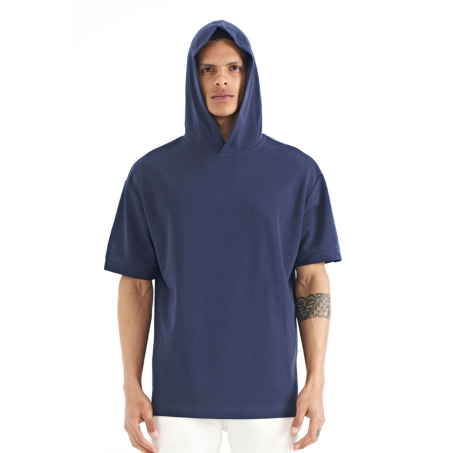 Oversized Label Detail T-Shirt Hoodie // Indigo (L) - Tommy Life ...