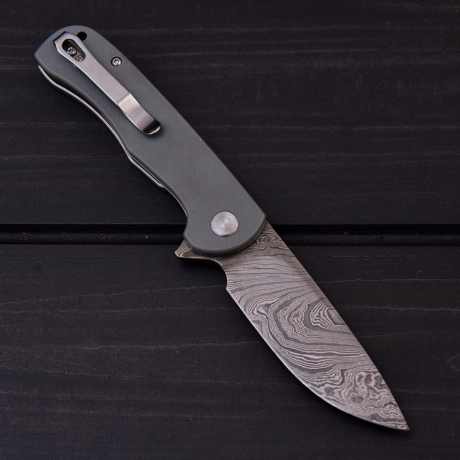 Damascus Ball Bearing Flipper Knife // 5111 - Pigeon Traders - Touch of ...