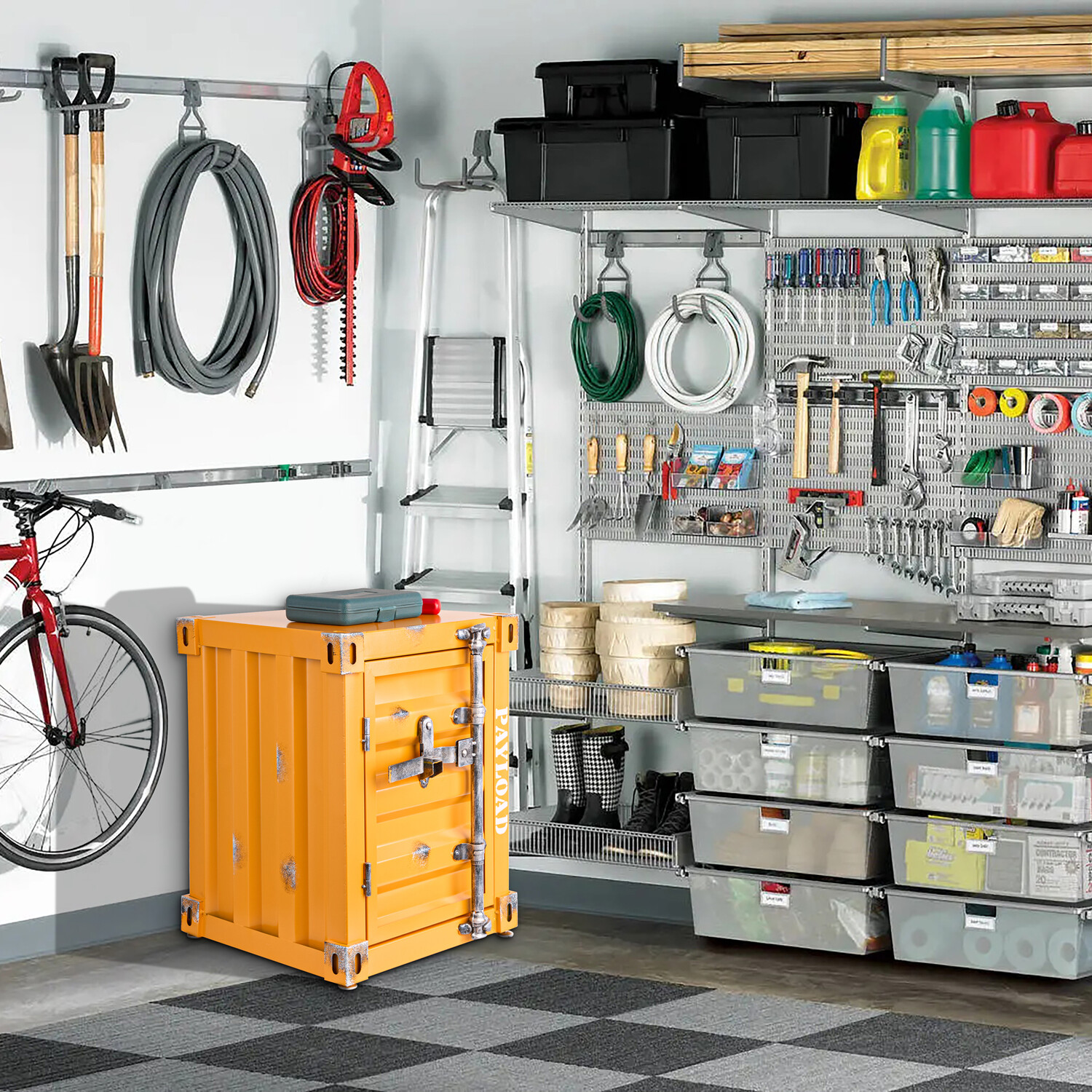 Container Side Table // One Door // Orange - Industrial Container End ...