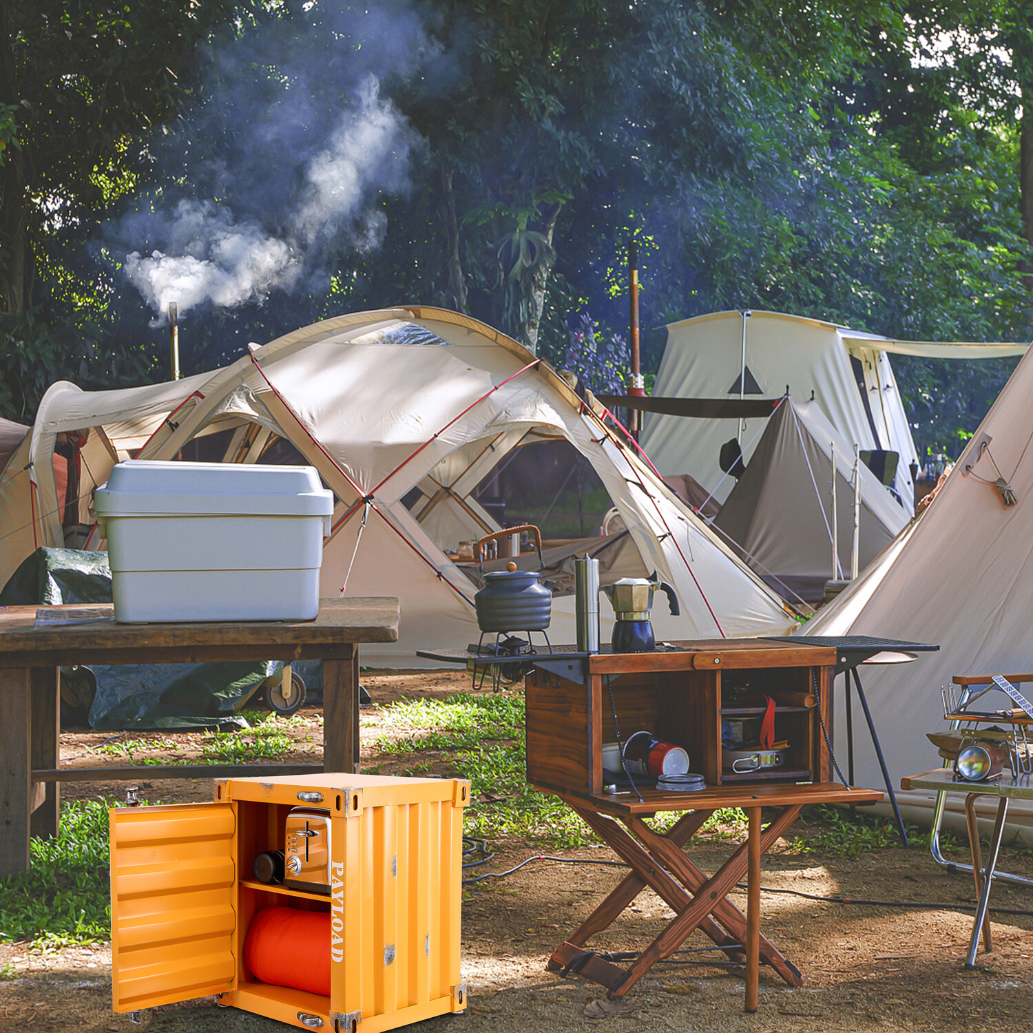 Container Side Table // One Door // Orange - Industrial Container End ...